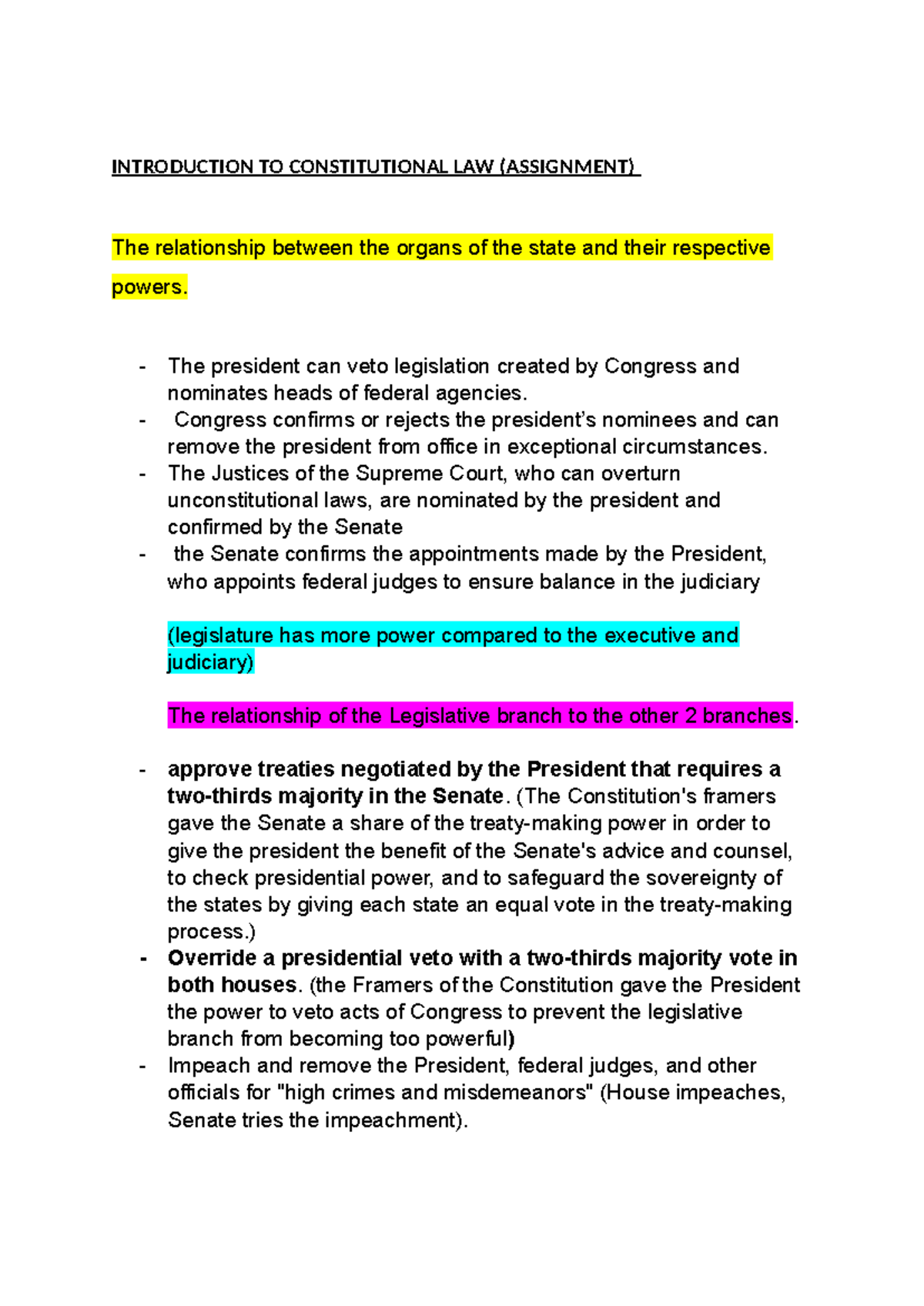 CONSTITUTIONAL LAW (ASSIGNMENT): State Organs & Their Powers - Studocu