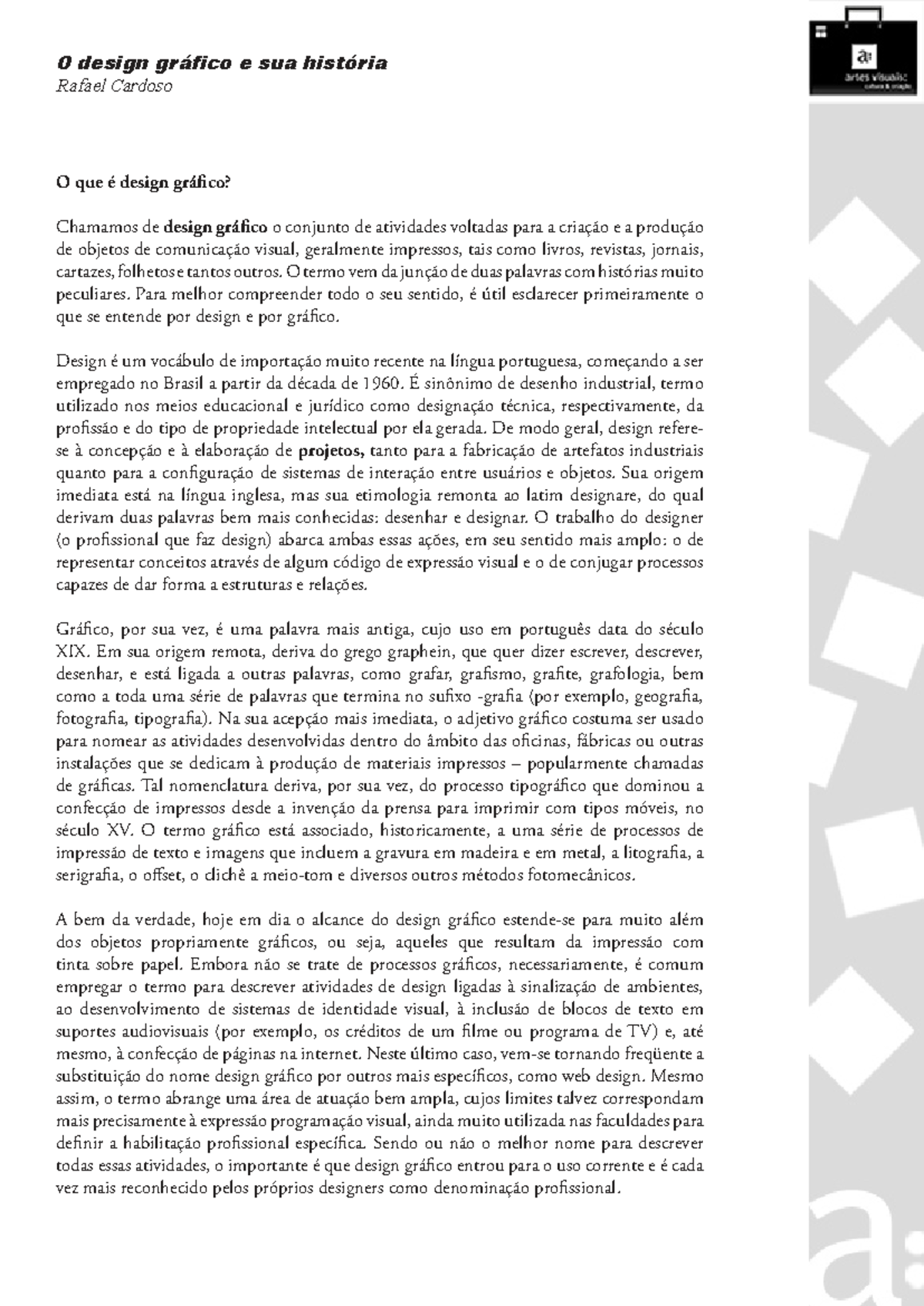 Cardoso - 2008 - A Evolução do Design Gráfico e Sua História - Studocu