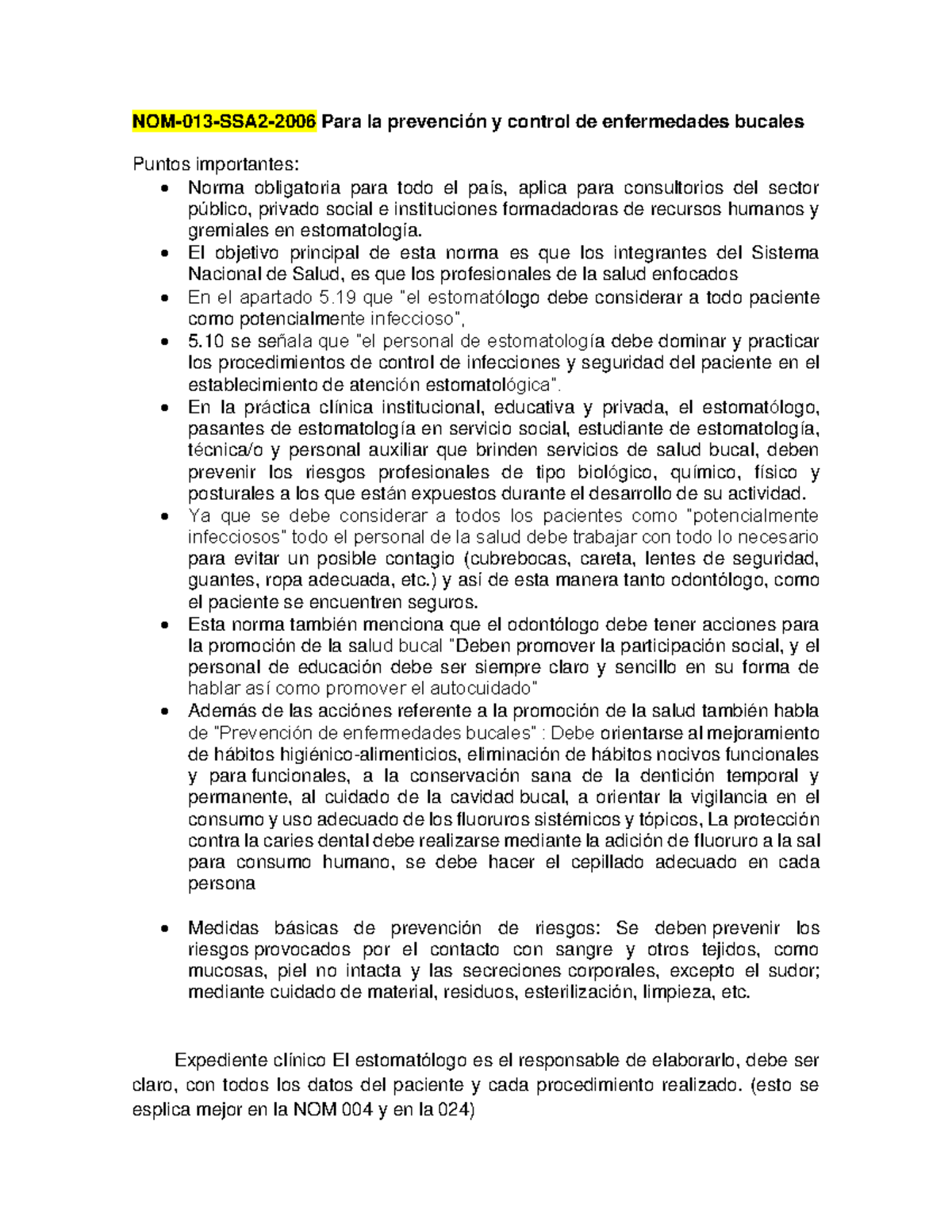 Resumen de la Norma Oficial Mexicana 13 - NOM- 013 -SSA2-2006 Para la ...