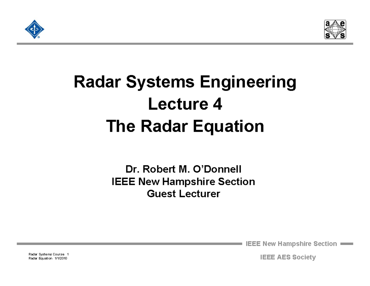 Radar 2009 A 4 Radar Equation - IEEE New Hampshire Section 1 IEEE AES ...