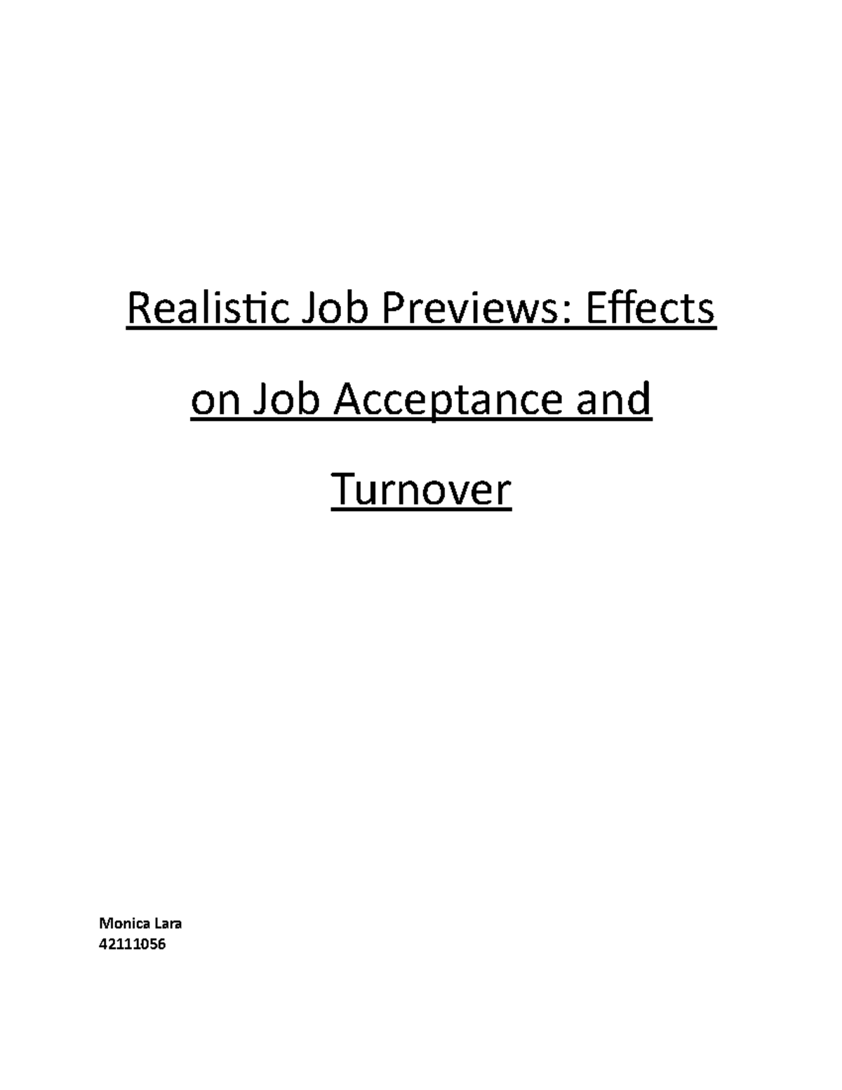 Exemplar literature review on realistic job previews - MGMT2050 - Studocu