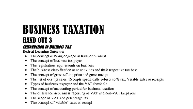 Business Taxation Handout 3: Introduction to Business Tax Concepts ...