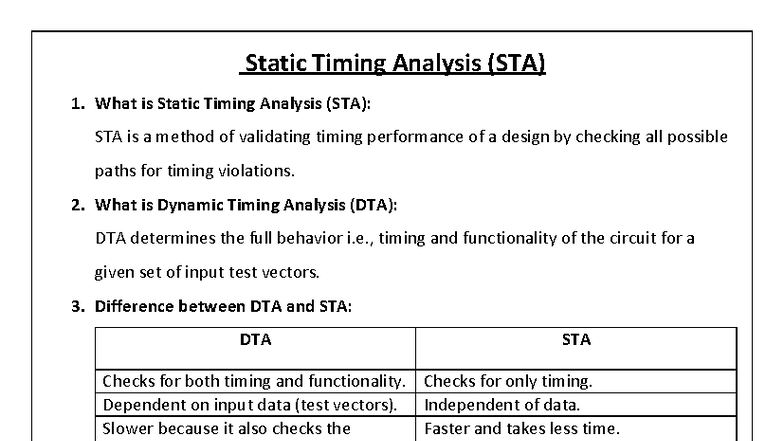 Static Timing Analysis (STA) Notes for Circuit Design - Studocu