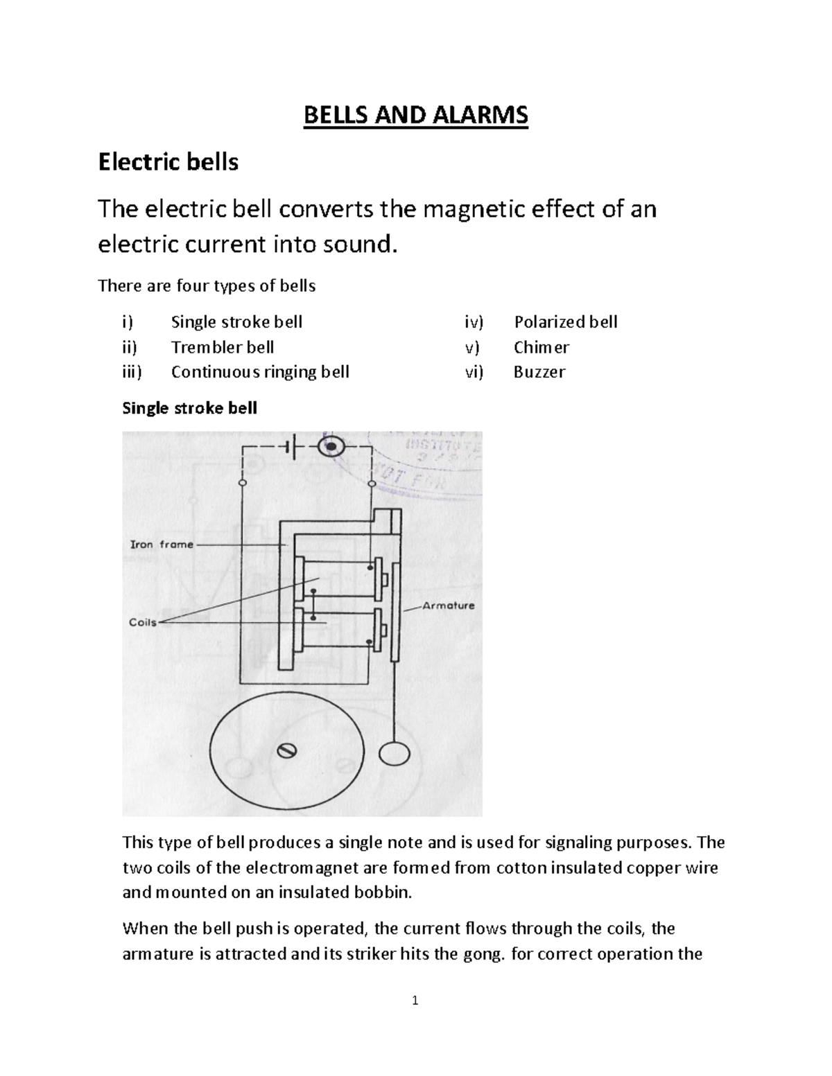 Bells and Alarm Circuits - Types, Indicators, and Regulations - Studocu