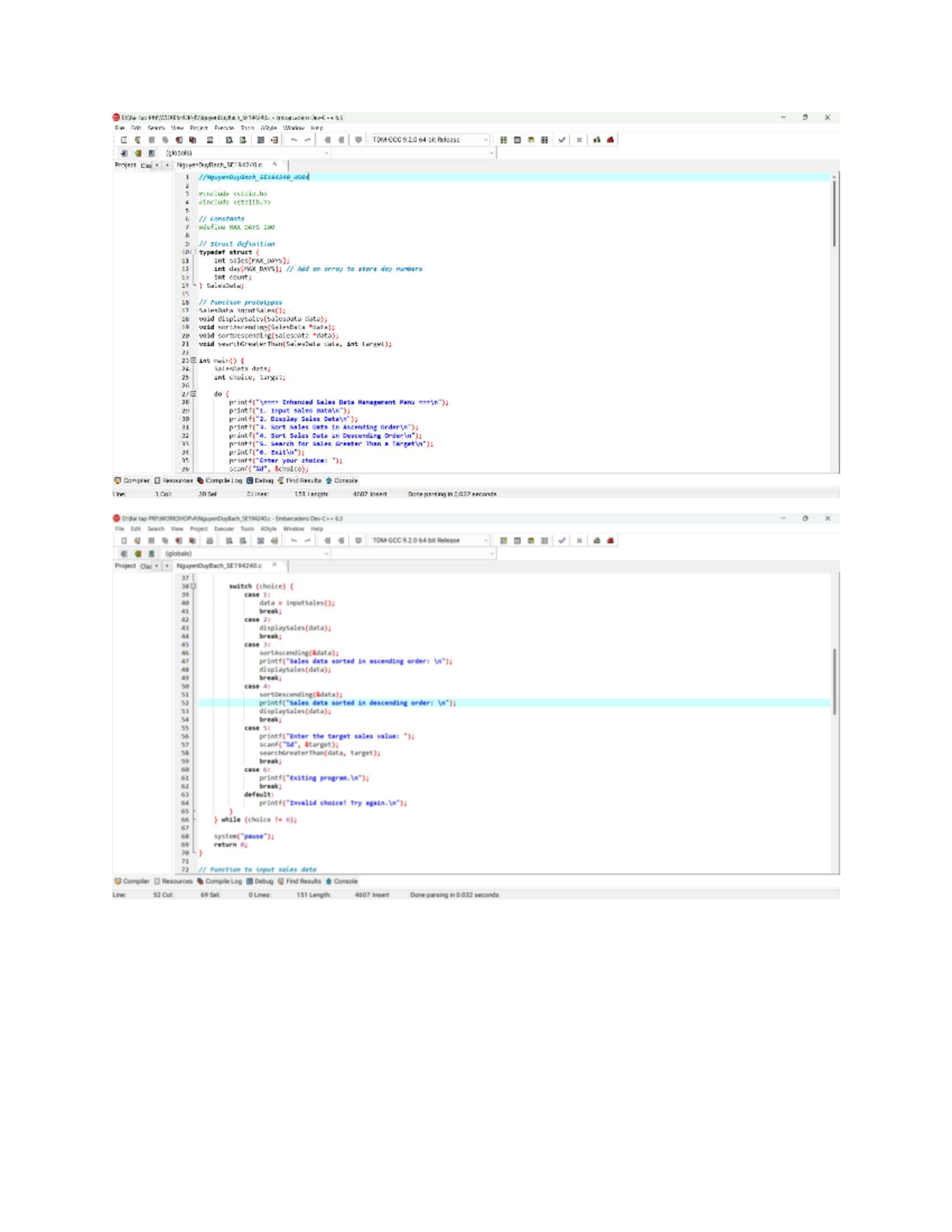 Nguyen Duy Bach SE194240 - Embarcadero 6 X File Edit Search View Project Execute Tools AStyle ...