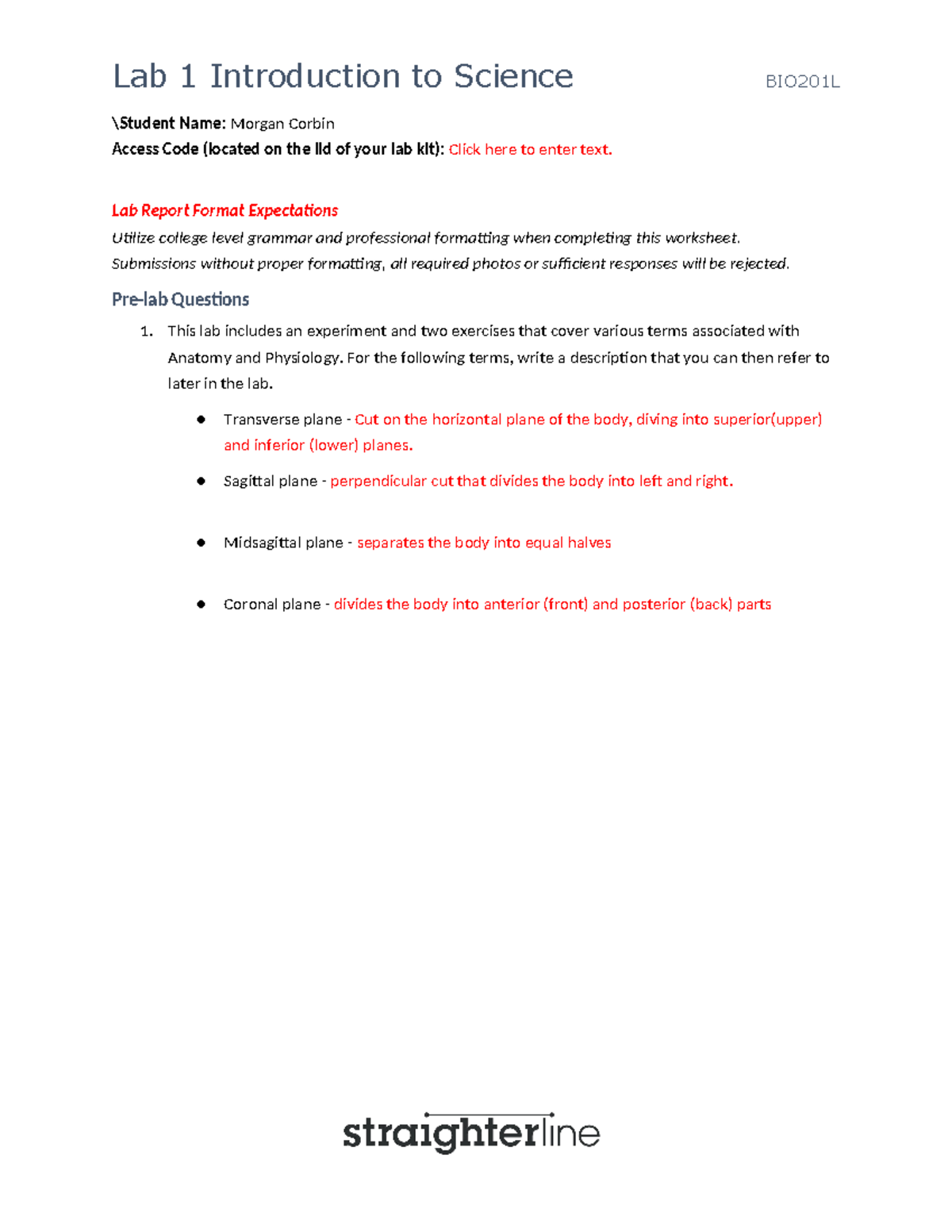 BIO201 Lab 1 - Anatomical Terms and Body Cavities Worksheet - Studocu
