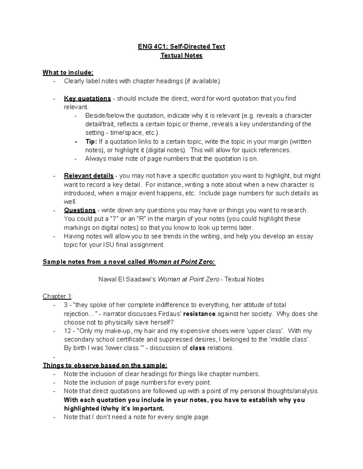 ENG4C1 Final Exam Textual Notes for Self-Directed Text - Studocu