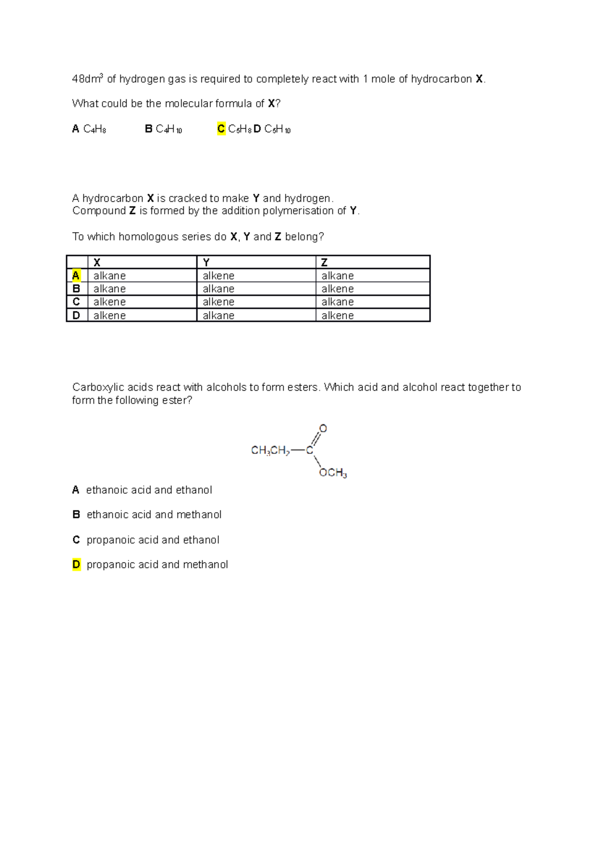 Organic Chemistry Quiz: Molecular Formulas and Reactions - Studocu