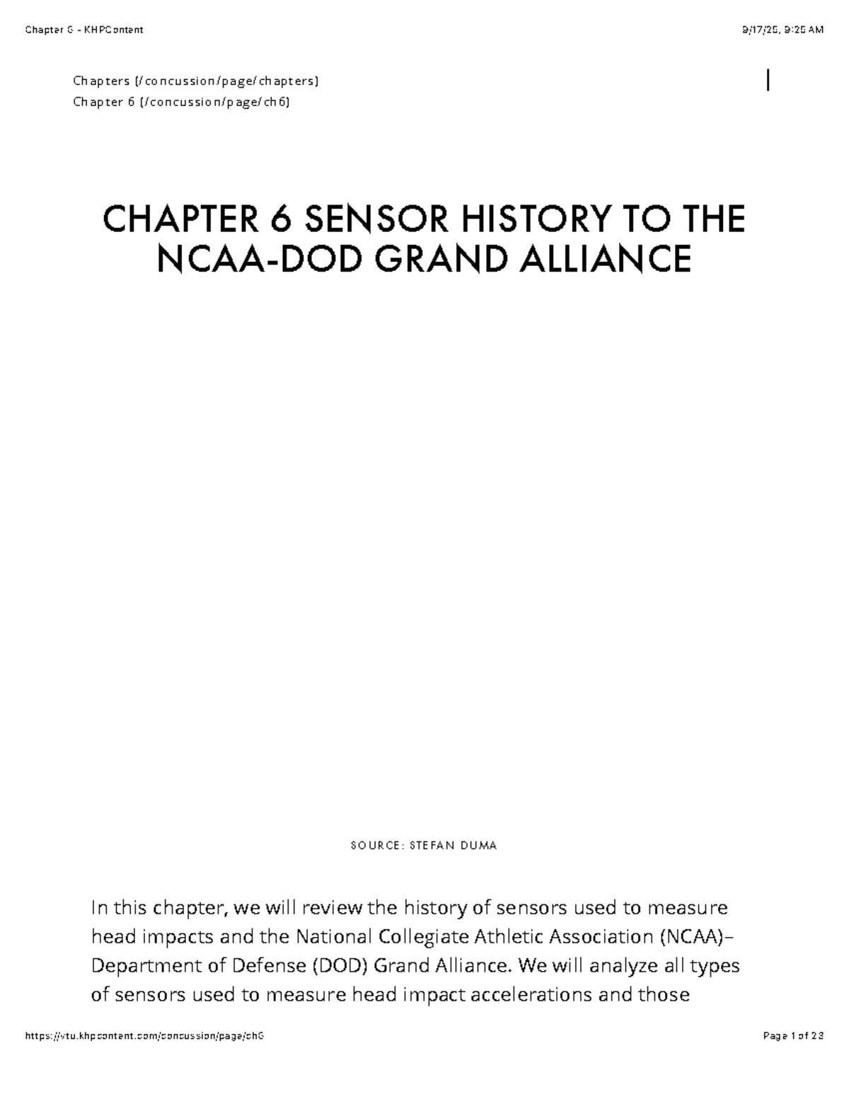 Chapter 6: Sensor History in NCAA-DOD Grand Alliance for Concussion Research - Studocu