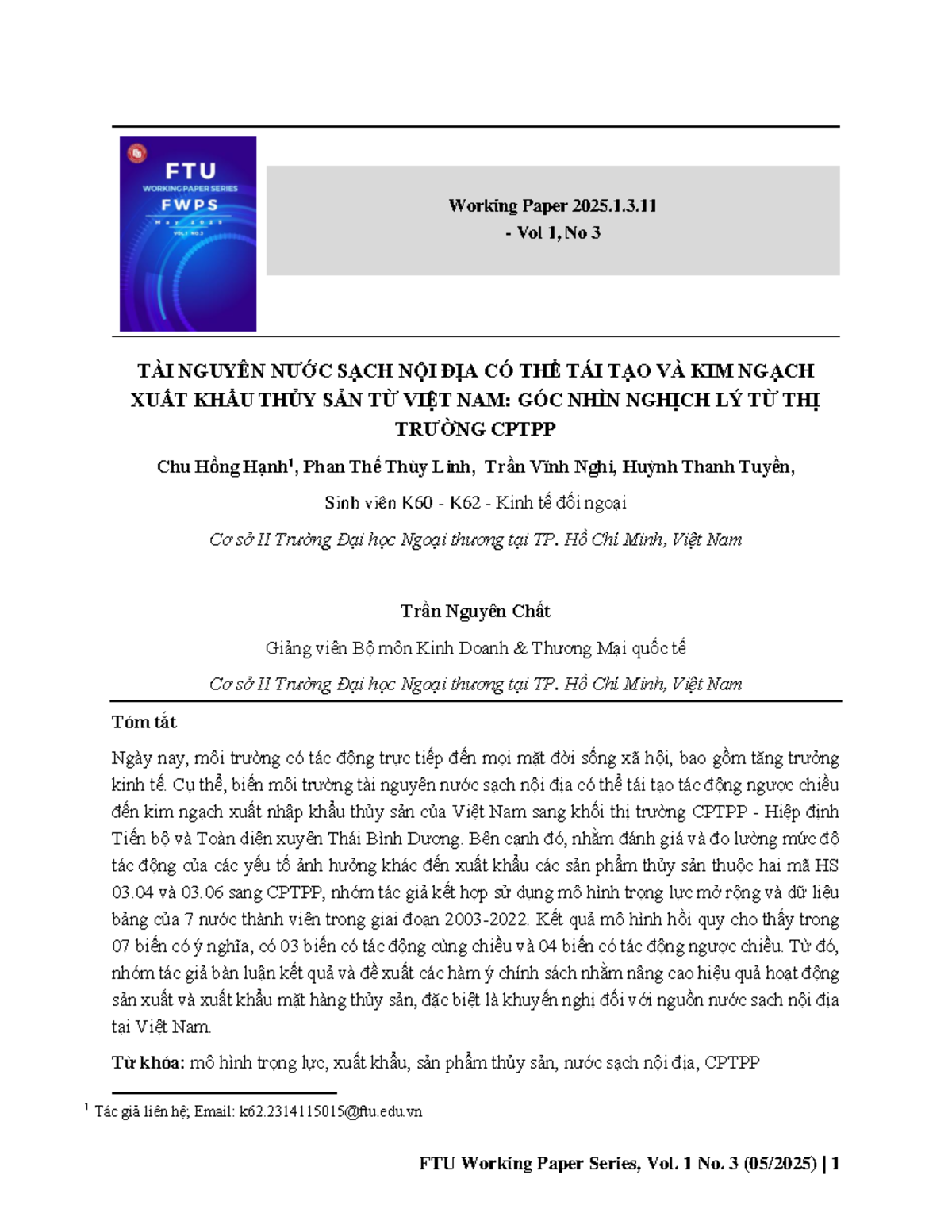 FTU Working Paper Series, Vol. 1 No. 3 - Renewable Freshwater Resources ...