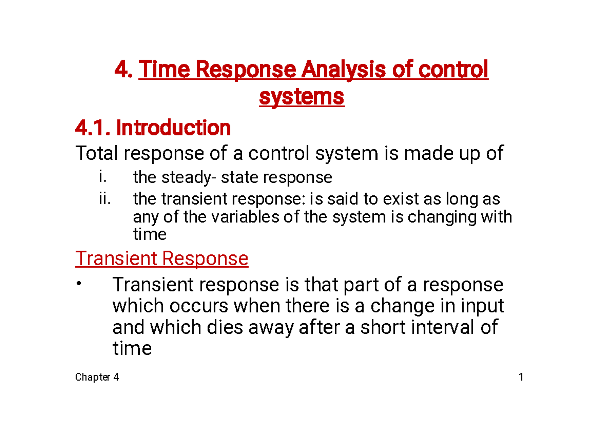 Chapter 4 - Time Response Analysis of Control Systems - Studocu