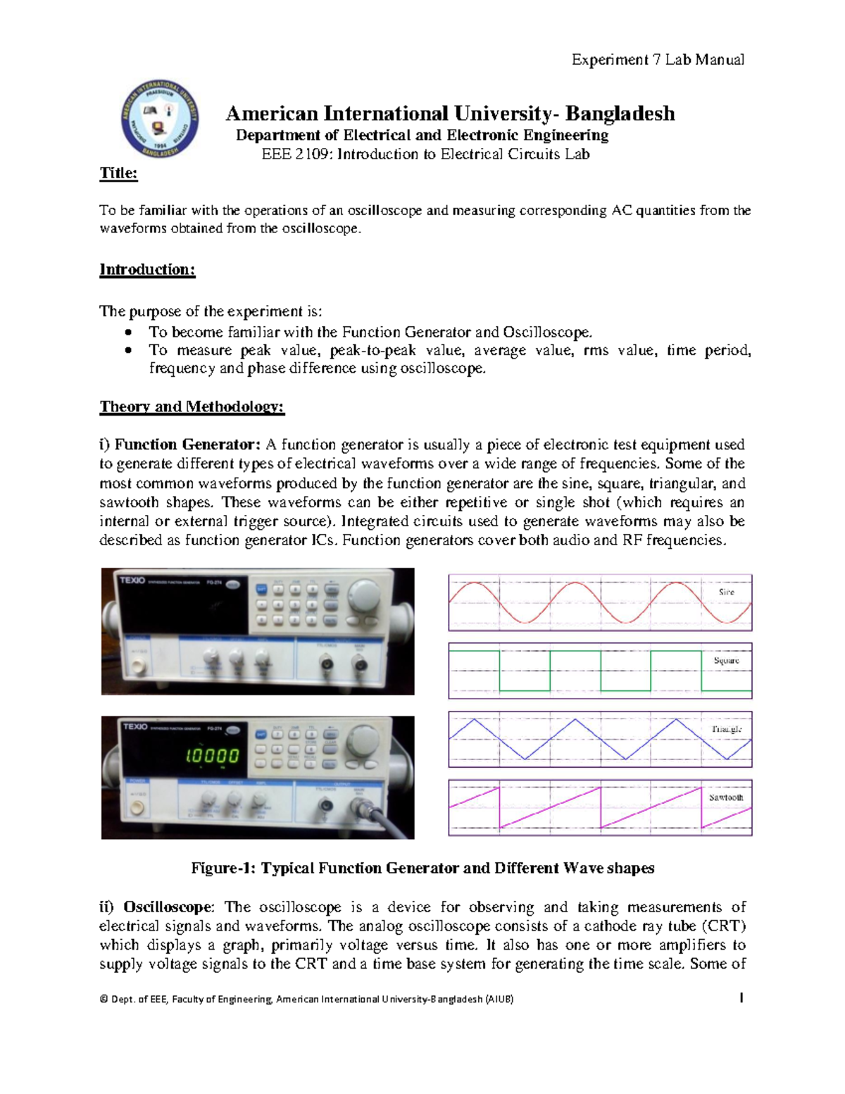 IEC 2109: Experiment 7 Lab Manual on Oscilloscope Operations - Studocu