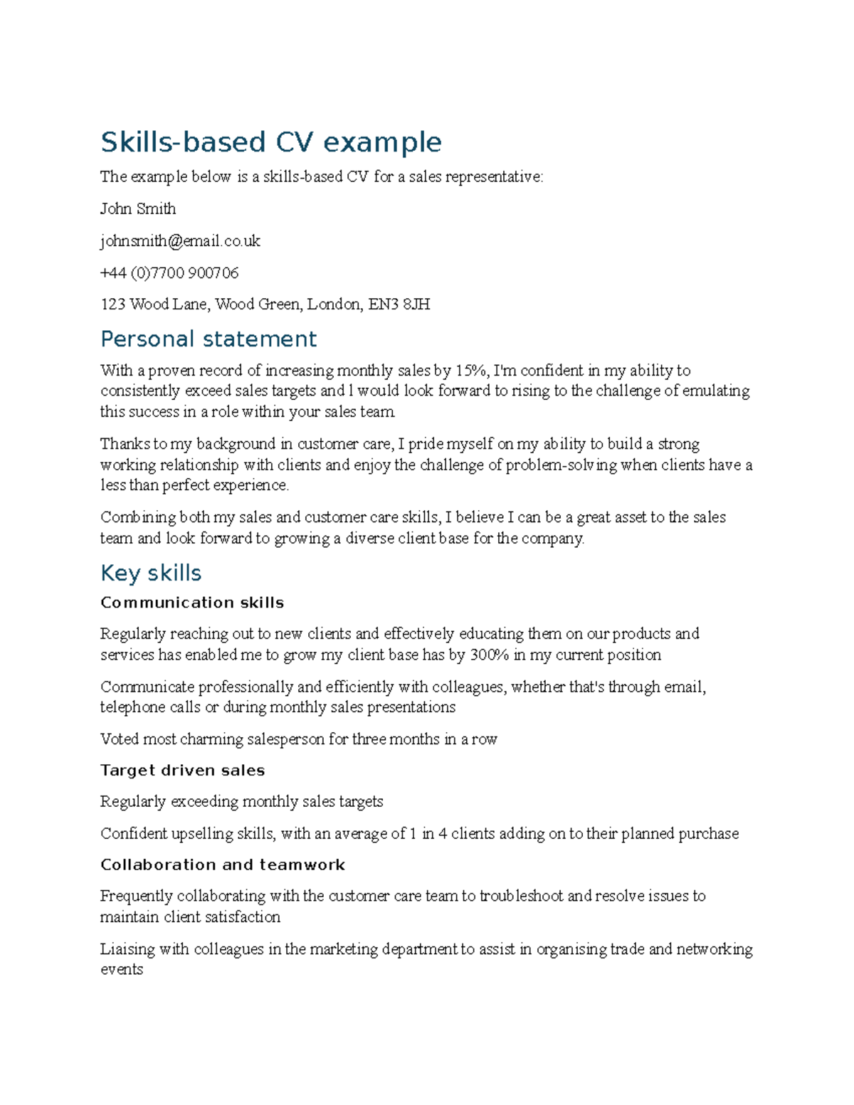 Skill-based CV sample - Skills-based CV example The example below is a ...