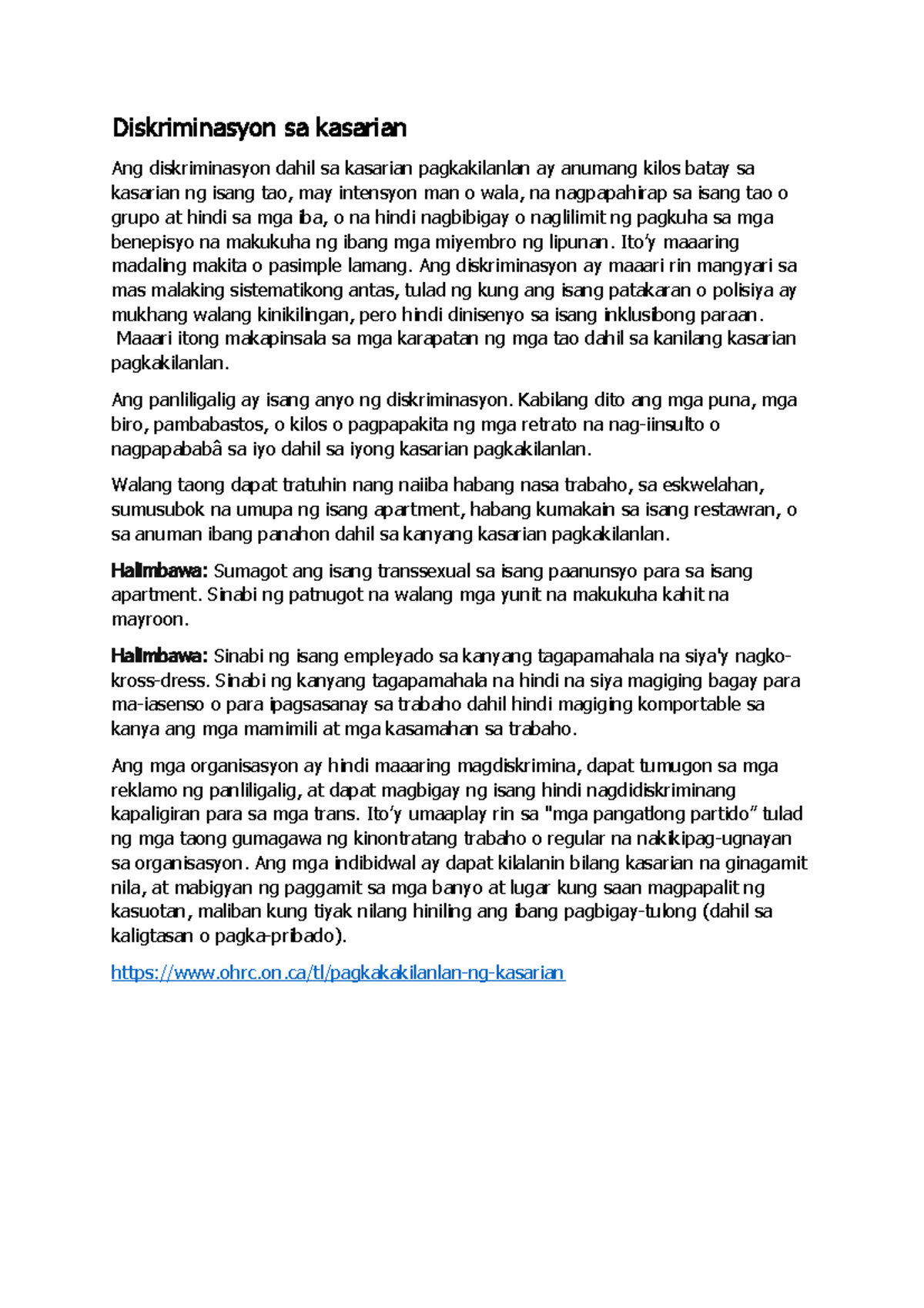 Pitong Uri ng Diskriminasyon: Gender, Religion, Race at Edad - Studocu