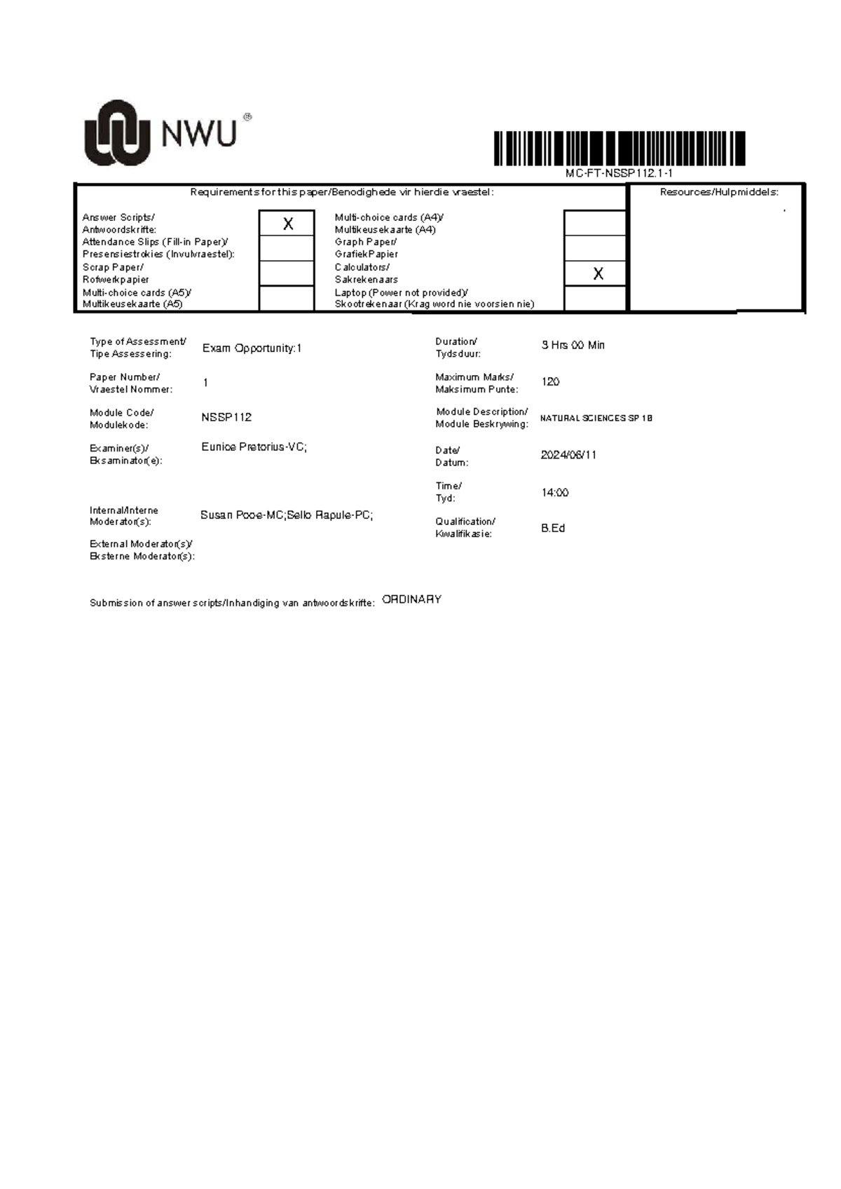 NSSP112: Final Exam Paper 1 - Natural Sciences SP 1B - Studocu