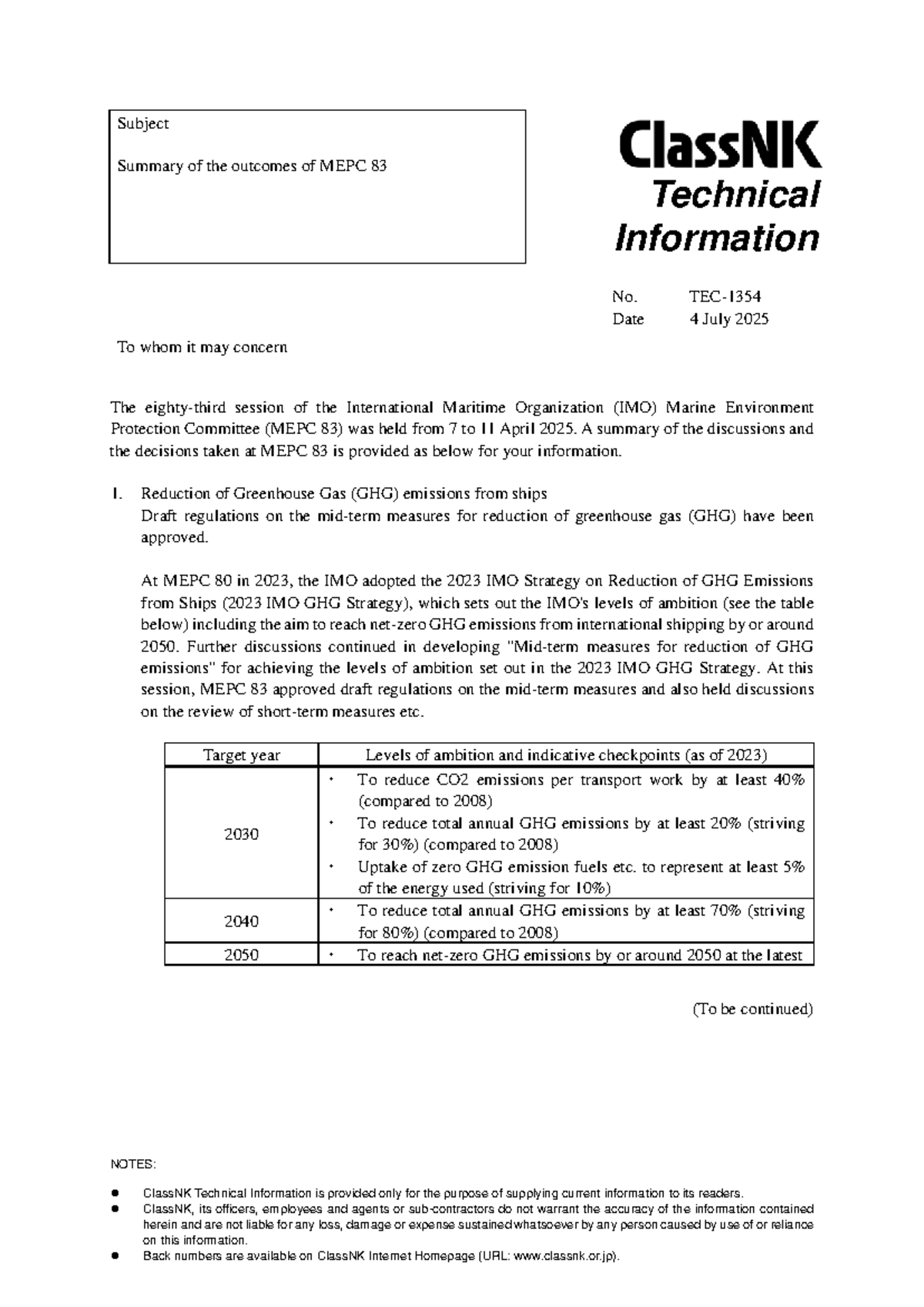MEPC 83 Outcomes Summary: GHG Emission Regulations & Amendments - Studocu