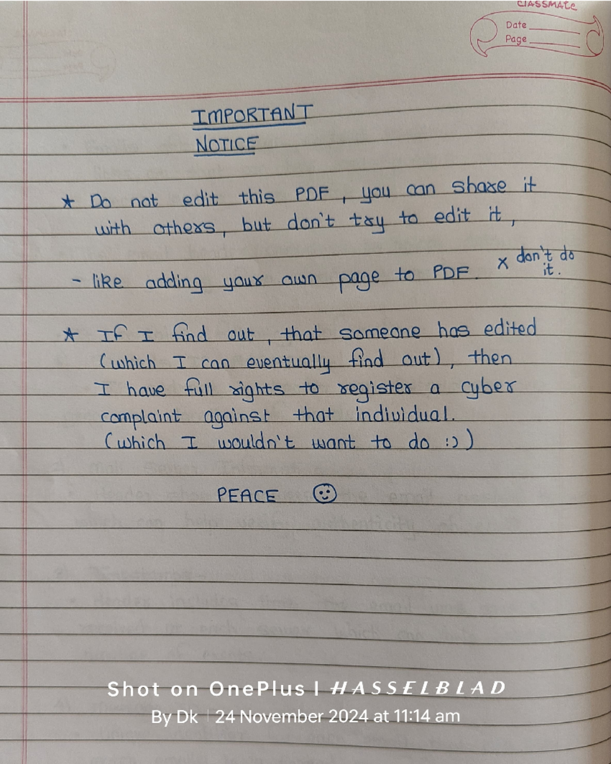 BCT Unit 3,4 Notes - CLASSMATE Date Page IMPORTANT NOTICE Do not edit ...
