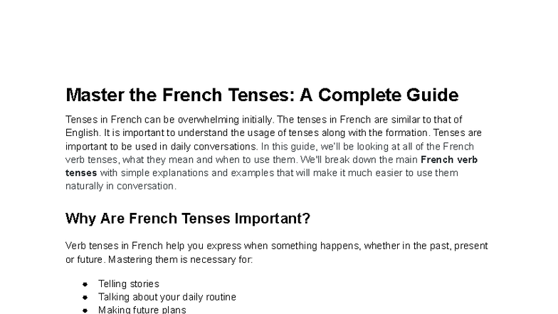 Mastering French Tenses: A Comprehensive Guide to Usage and Formation ...