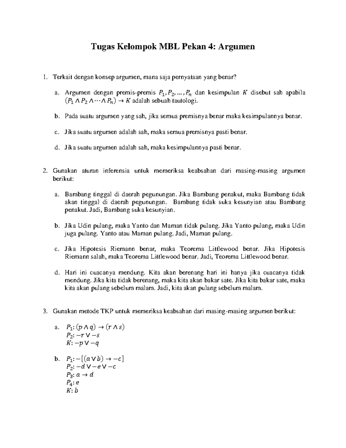 MBL Tugas Kelompok Argumen Pekan 4 dan Metode Validasi - Studocu