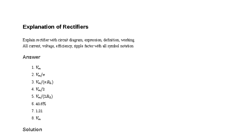 Rectifier Analysis: Circuit Diagrams, Efficiency & Key Parameters - Studocu