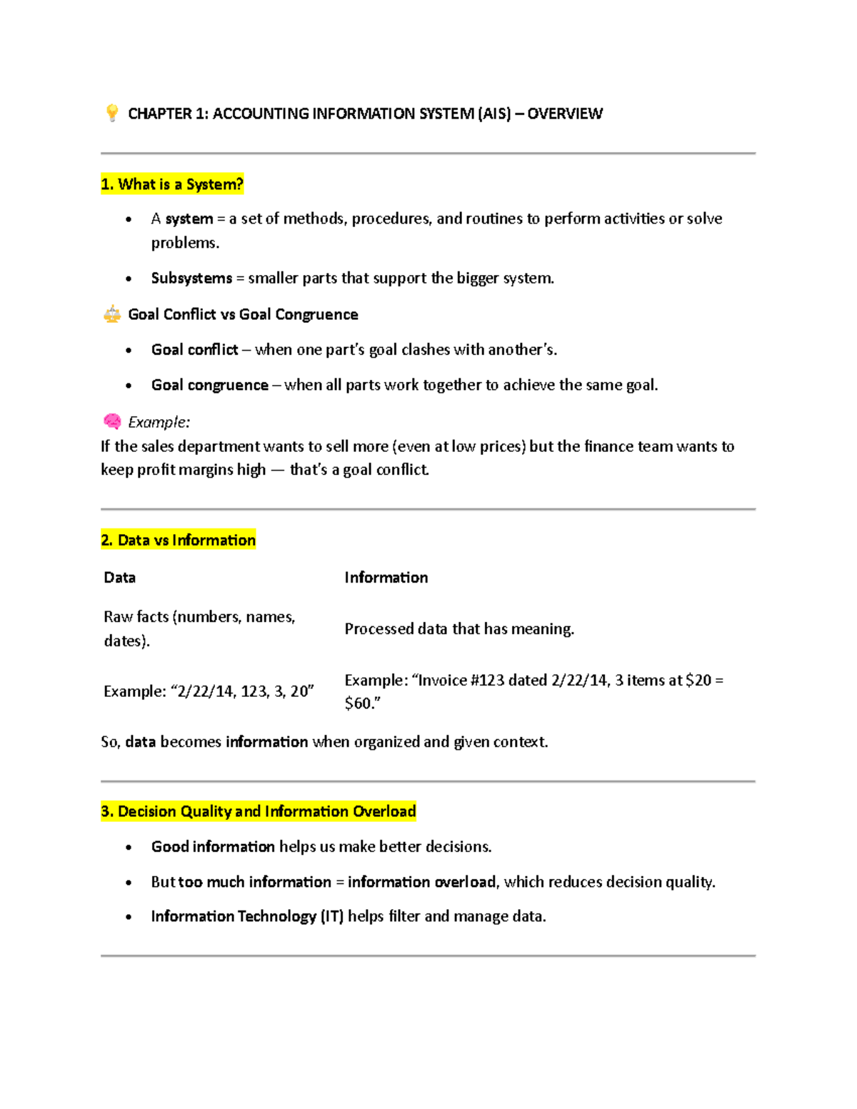 AIS Chapter 1: Overview of Accounting Information Systems - Studocu