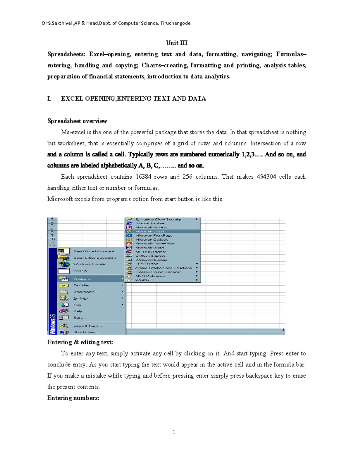 Office Automation - UNIT 3: Excel Basics, Formulas, and Data Analysis - Studocu