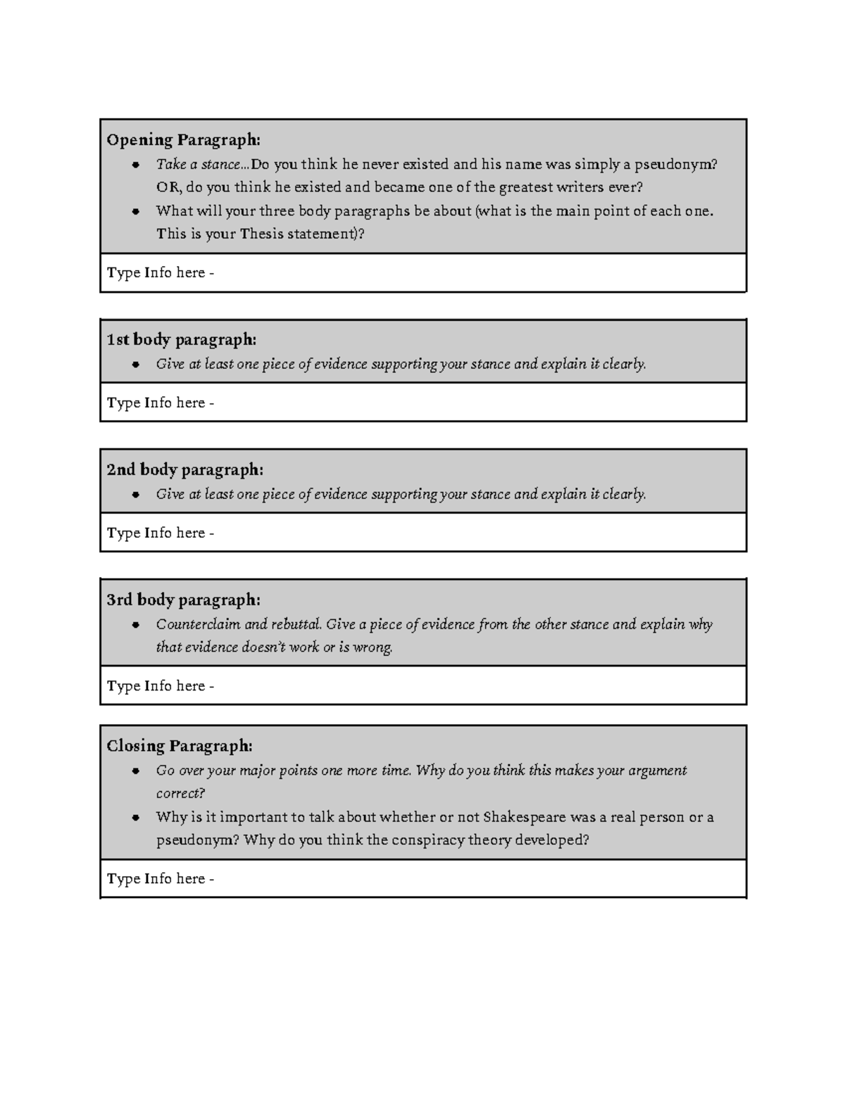Shakespeare Essay - Rough Draft Outline for Analysis and Argument - Studocu