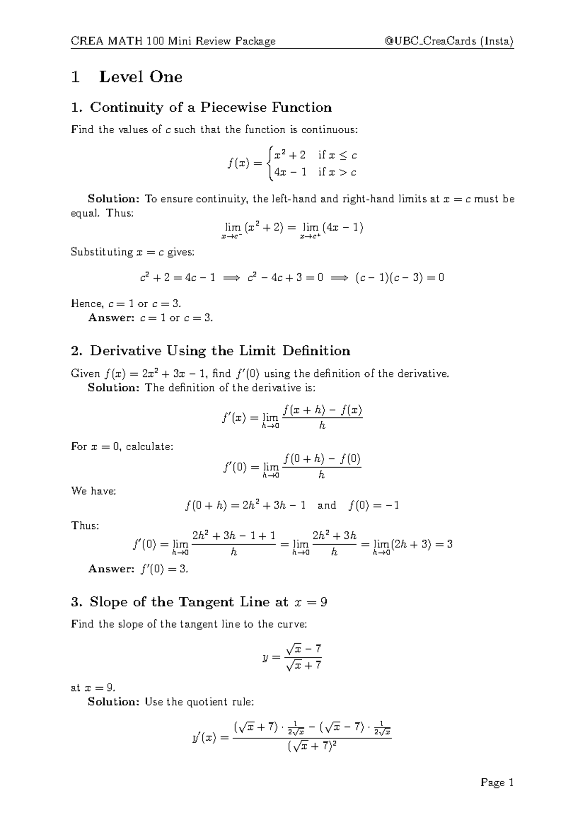 CREA MATH 100 Final Exam Review Package with Solutions - Studocu