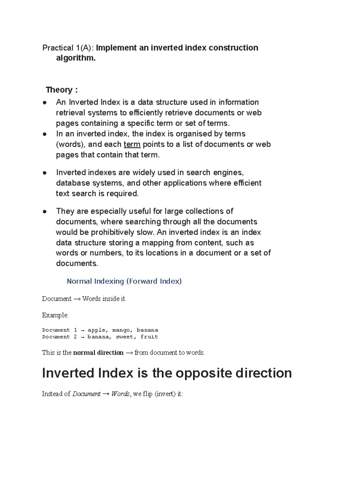 IR Practicals: Inverted Index Construction Algorithm (Practical 1A ...