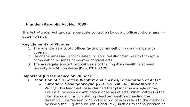 Plunder and Corruption Laws: Key Insights and Jurisprudence (RA 7080 ...