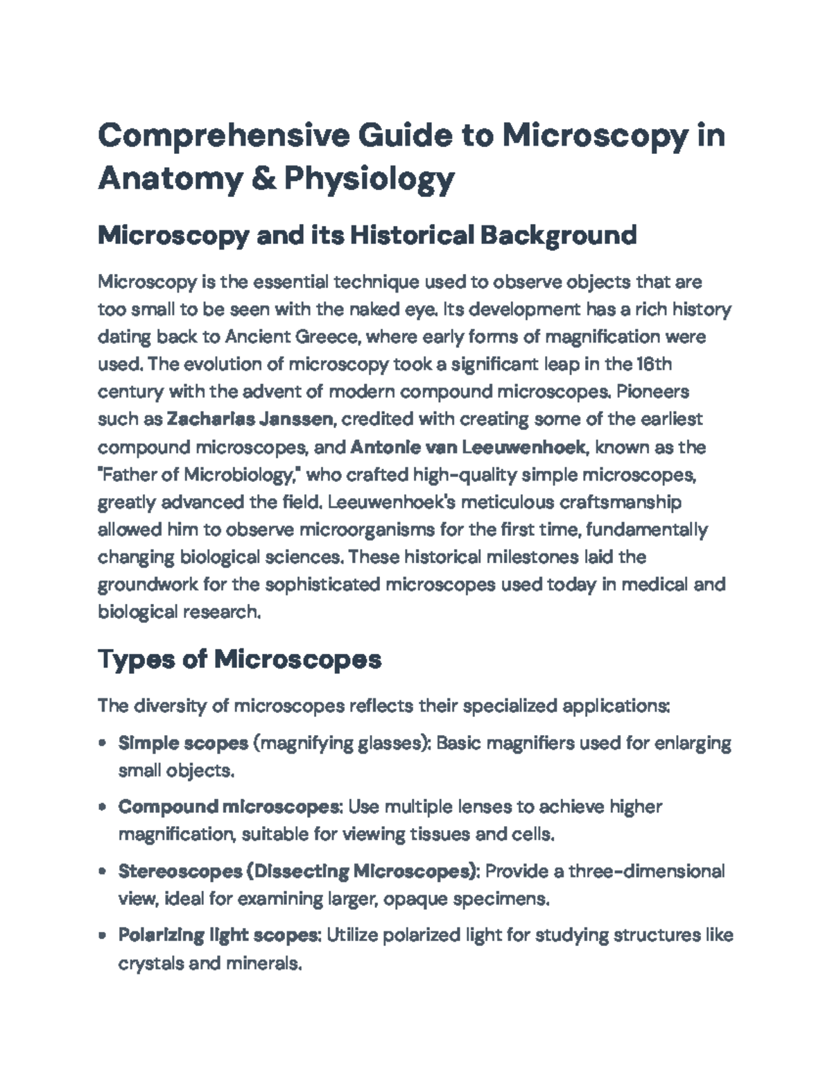 Comprehensive A&P Guide: Microscopy Techniques & Historical Insights - Studocu