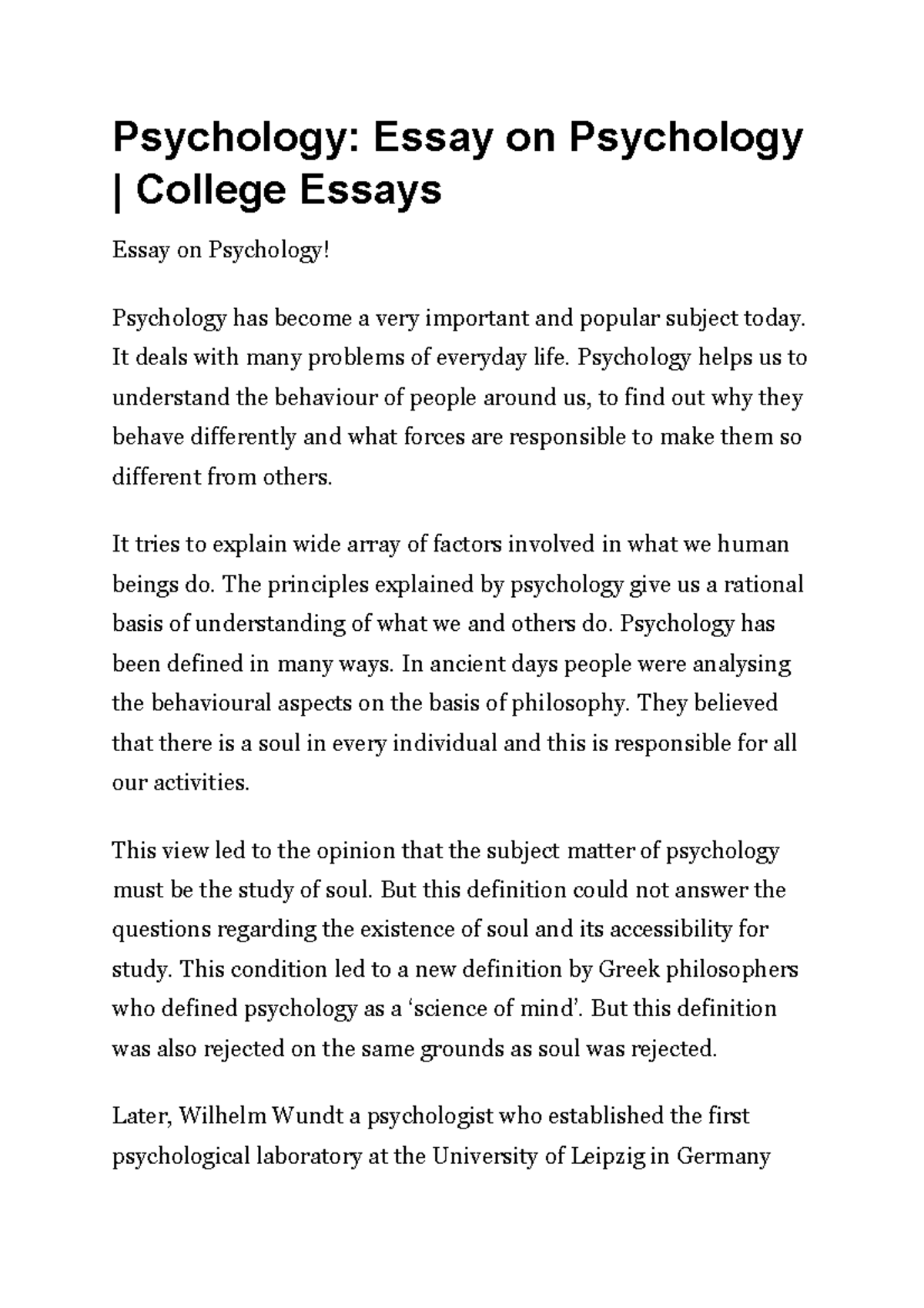 Essay on Psychology - Help full - Psychology: Essay on Psychology ...