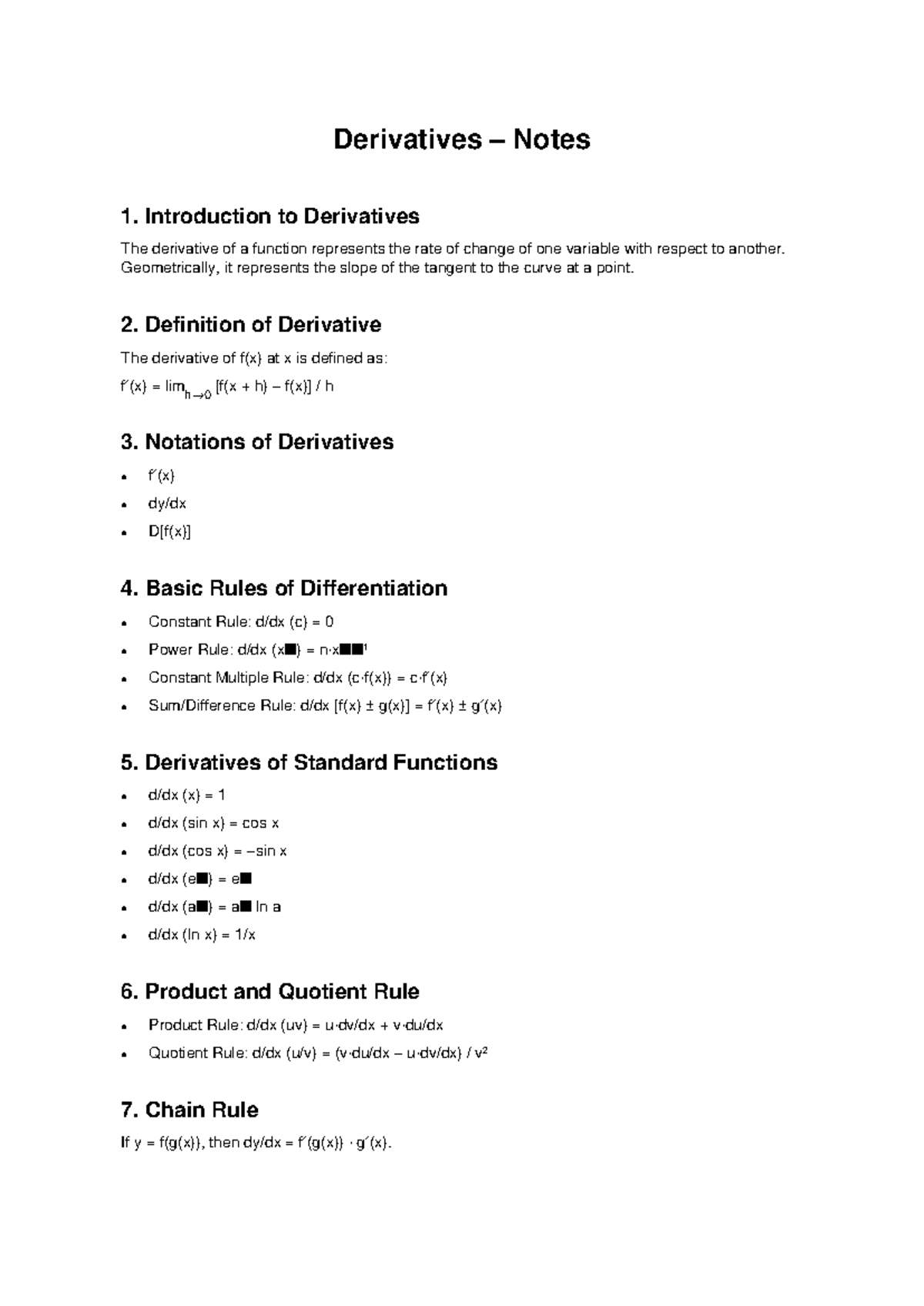 Derivatives Notes: Introduction & Basic Rules - Studocu