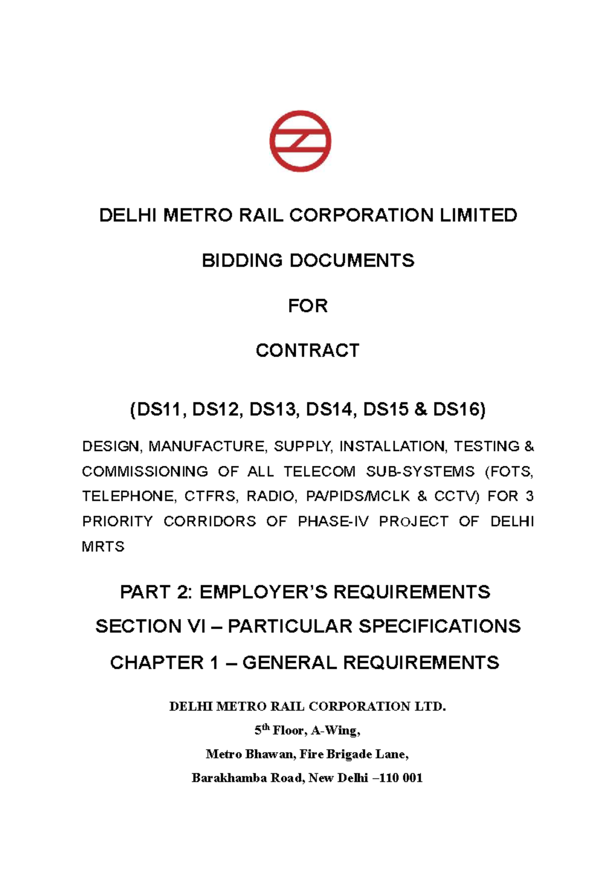 Delhi Metro Rail Corporation Limited Telecom Tender Specifications ...