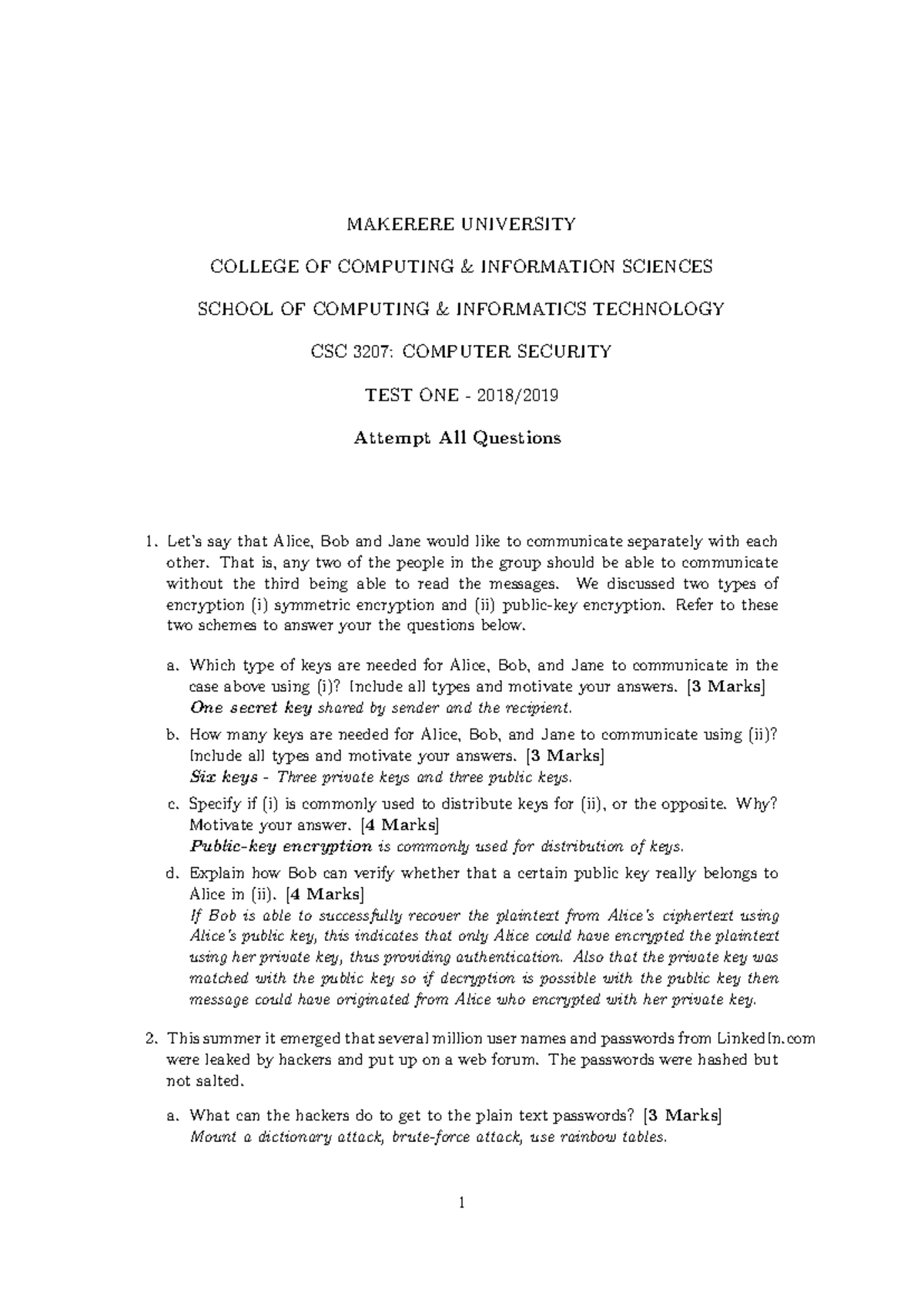 CSC 3207: Computer Security Test One - Key Concepts & Vulnerabilities ...