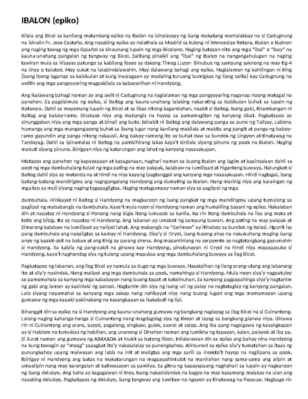 Ibalon: Epikong Bikolano ni Handyong at ang mga Dambuhalang Pagsubok ...