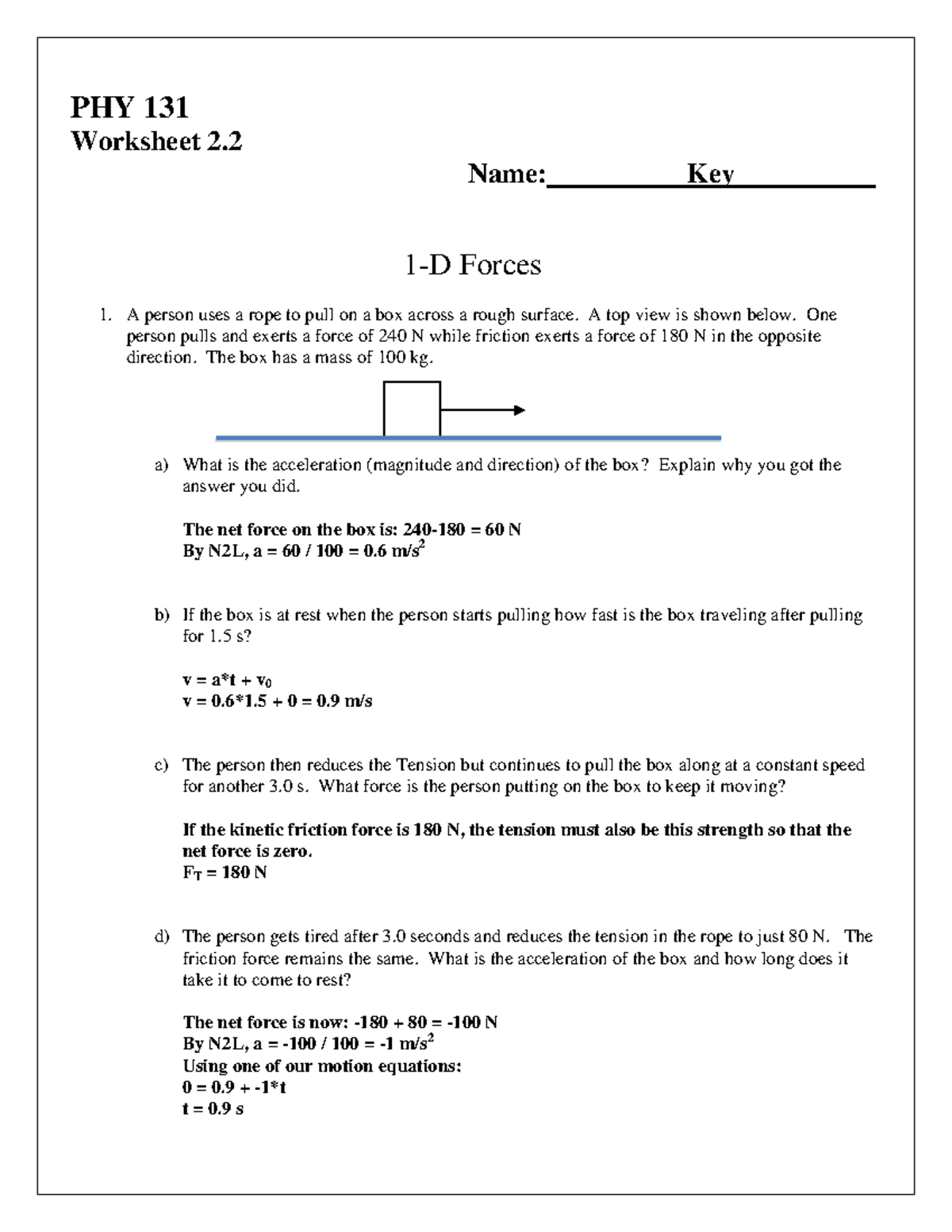 PHY 131 Worksheet 2.2: Analyzing Forces & Tensions in Motion - Studocu