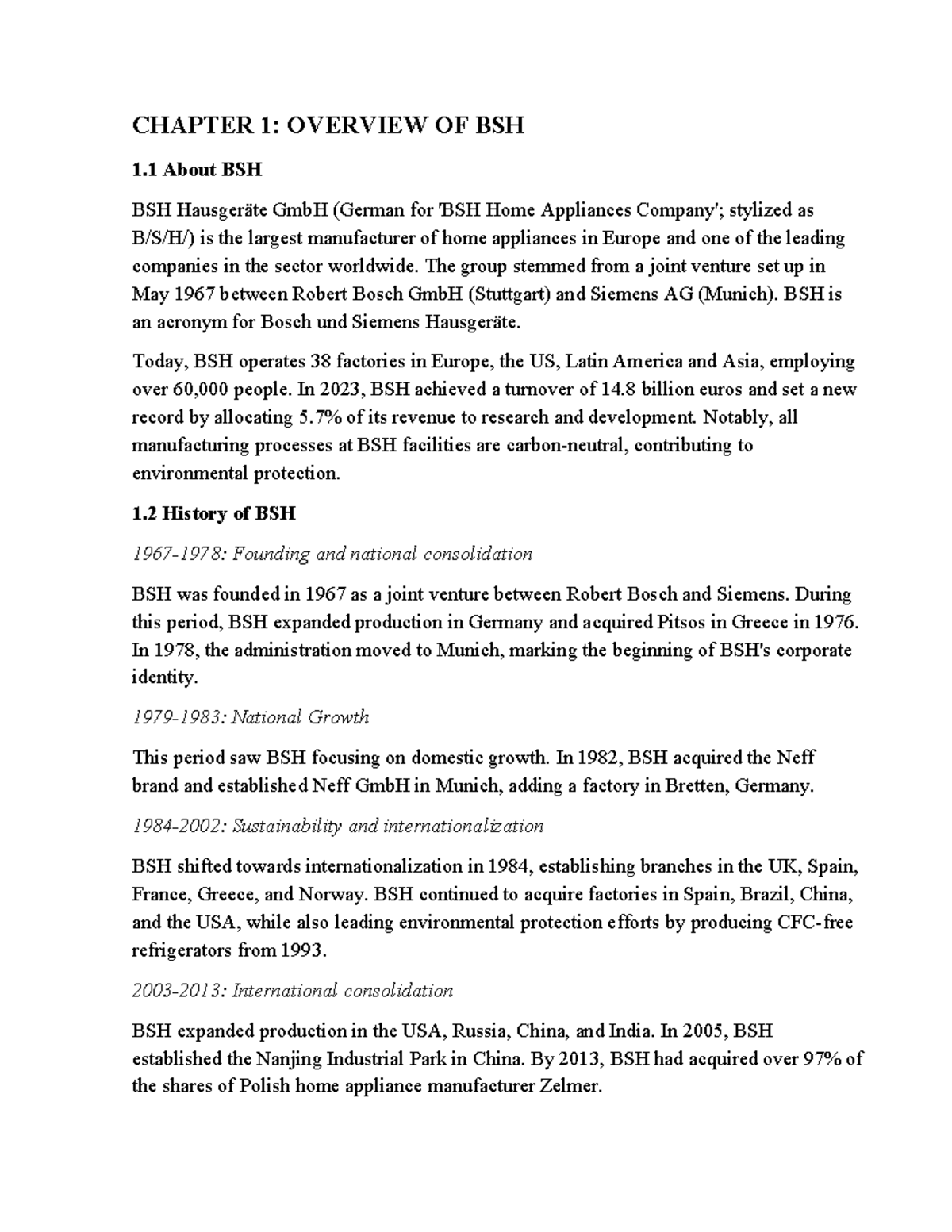 Chapter 1: Overview of BSH - Insights into the Home Appliance Industry ...