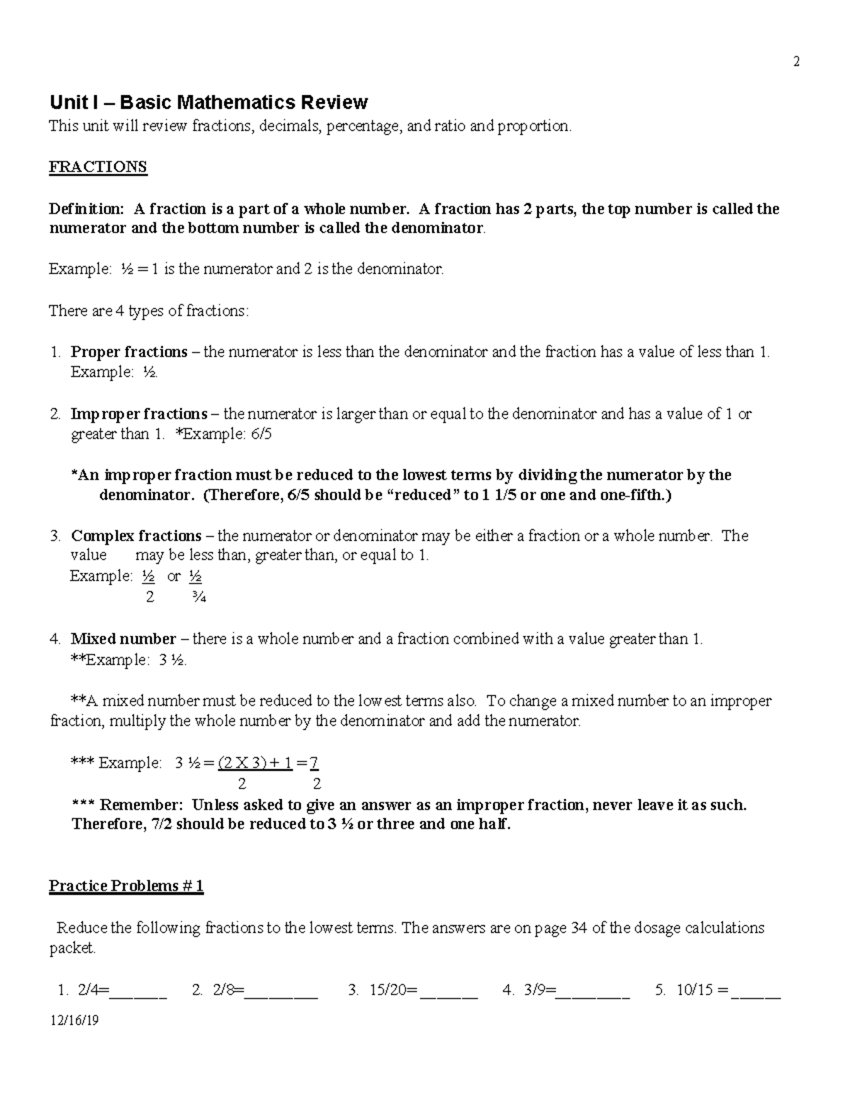 Dosage Calculation Skills Review (NUR 101) - Unit I & II - Studocu