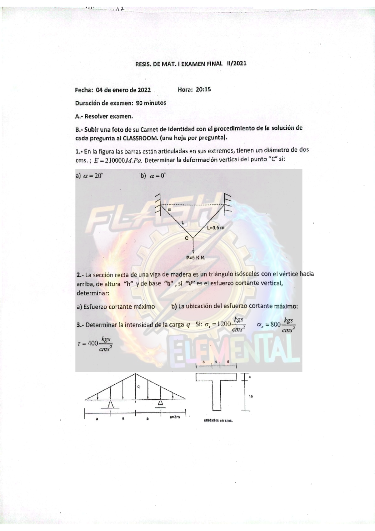 Examen Final RESIS 2-221: Deformaciones y Esfuerzos en Vigas - Studocu