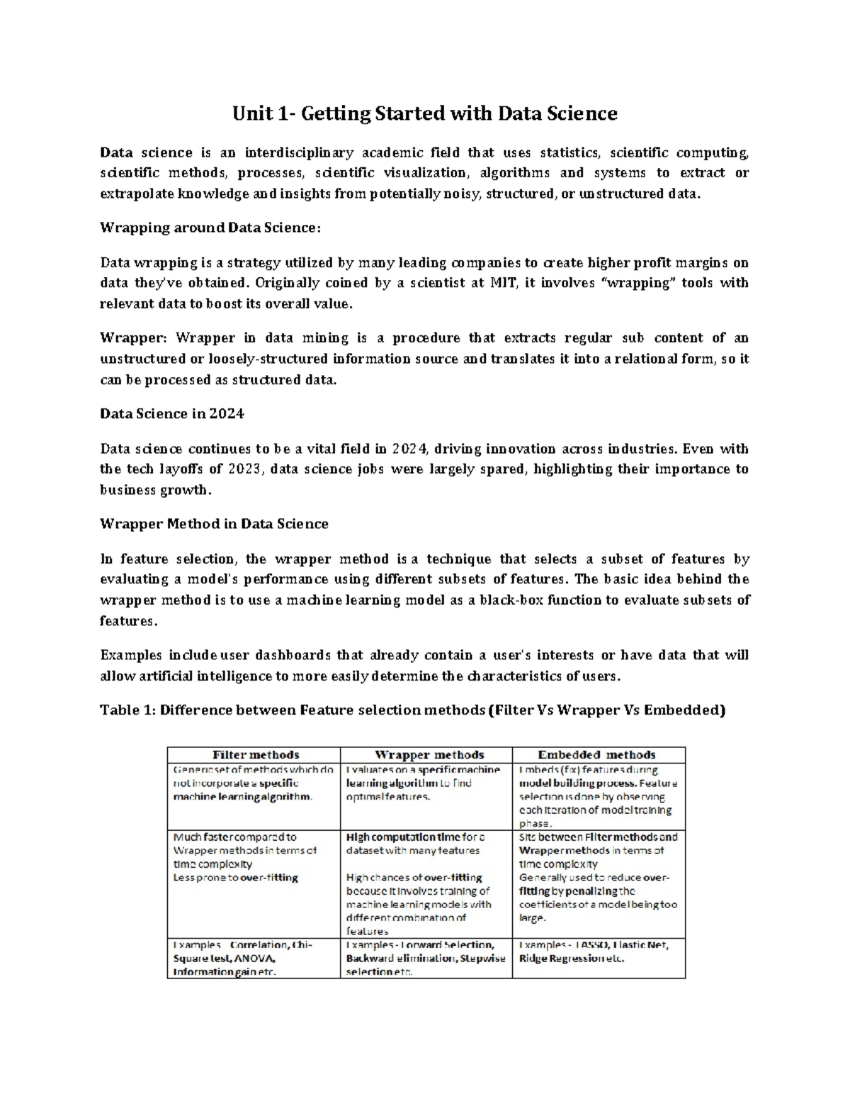 IDS UNIT 1 notes - Unit 1- Getting Started with Data Science Data ...