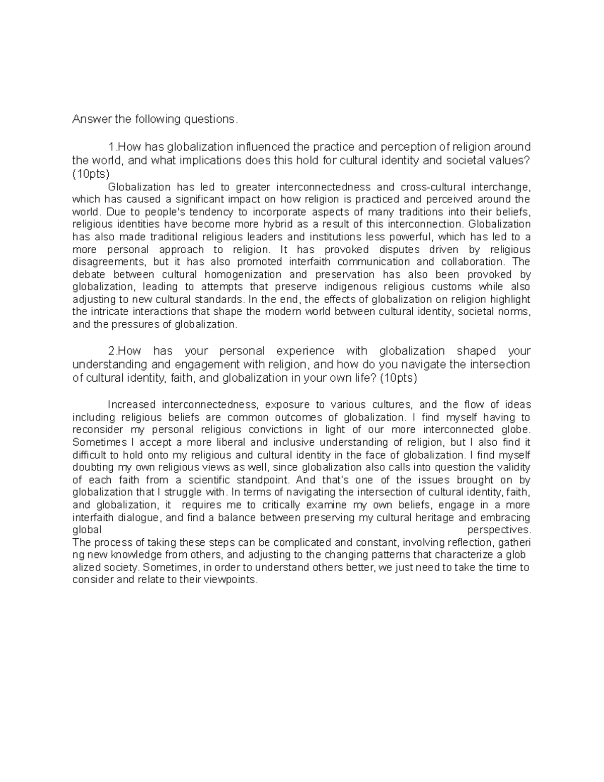 Globalization & Religion: Impact on Identity & Societal Values - Studocu