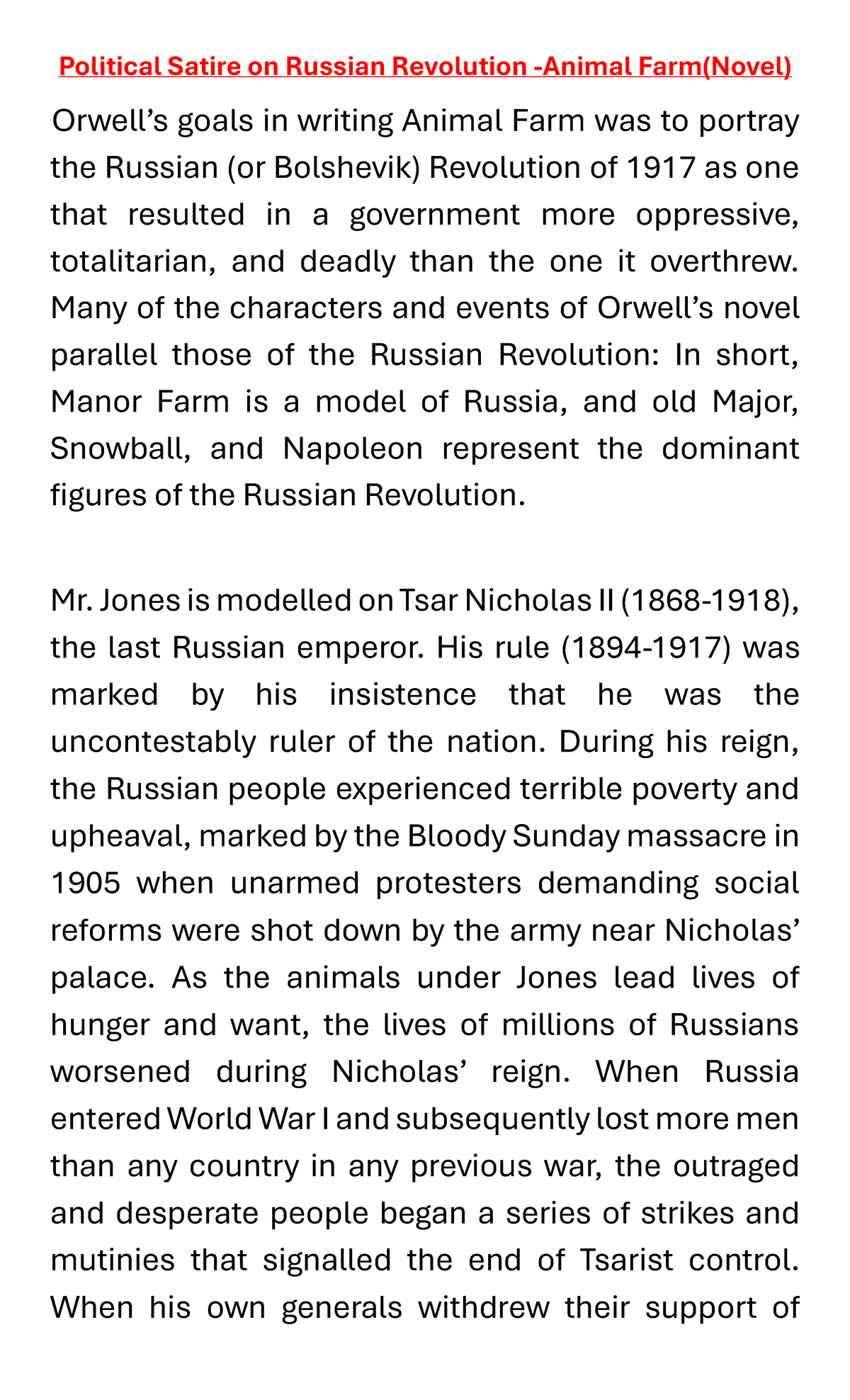 Political Satire in Animal Farm: Analyzing the Russian Revolution (RSN ...