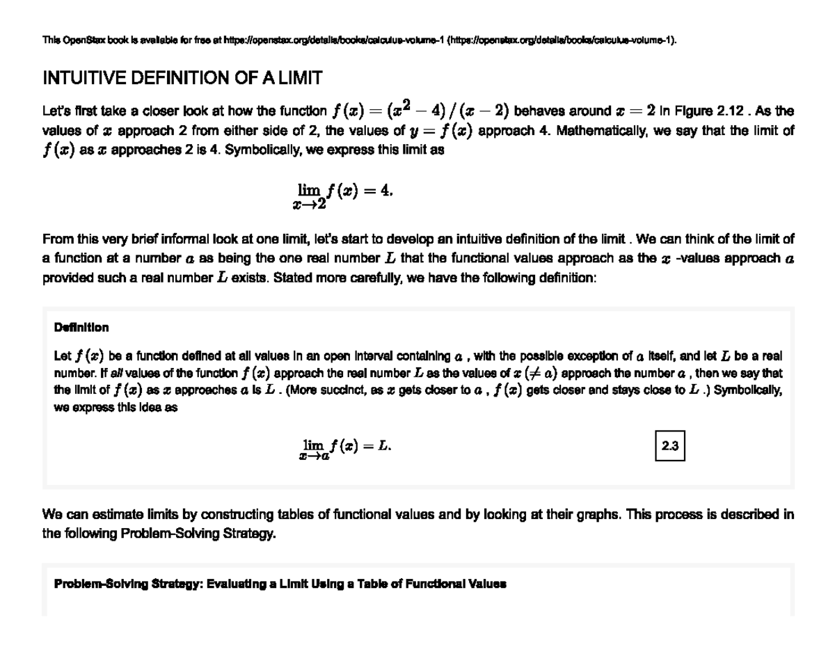 MAT 225 - Intuitive Understanding of Limits and Their Definition - Studocu