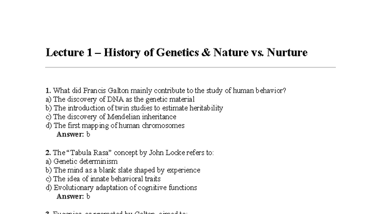 Lecture 1: History of Genetics - Nature vs. Nurture (Genetics Oefen ...