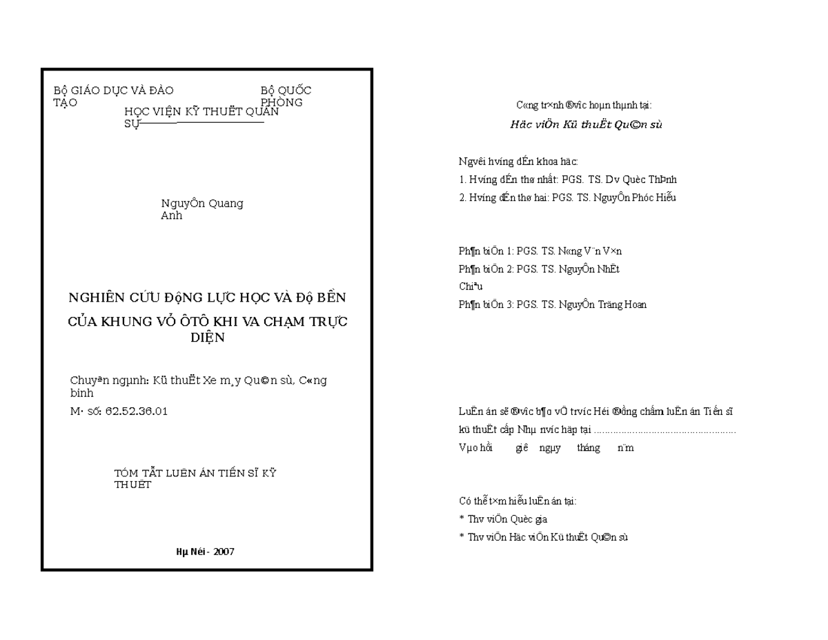 [123doc] - nghien-cuu-dong-luc-hoc-va-do-ben-cua-khung-vo-oto-va-cham-truc-dien - C«ng tr×nh ...