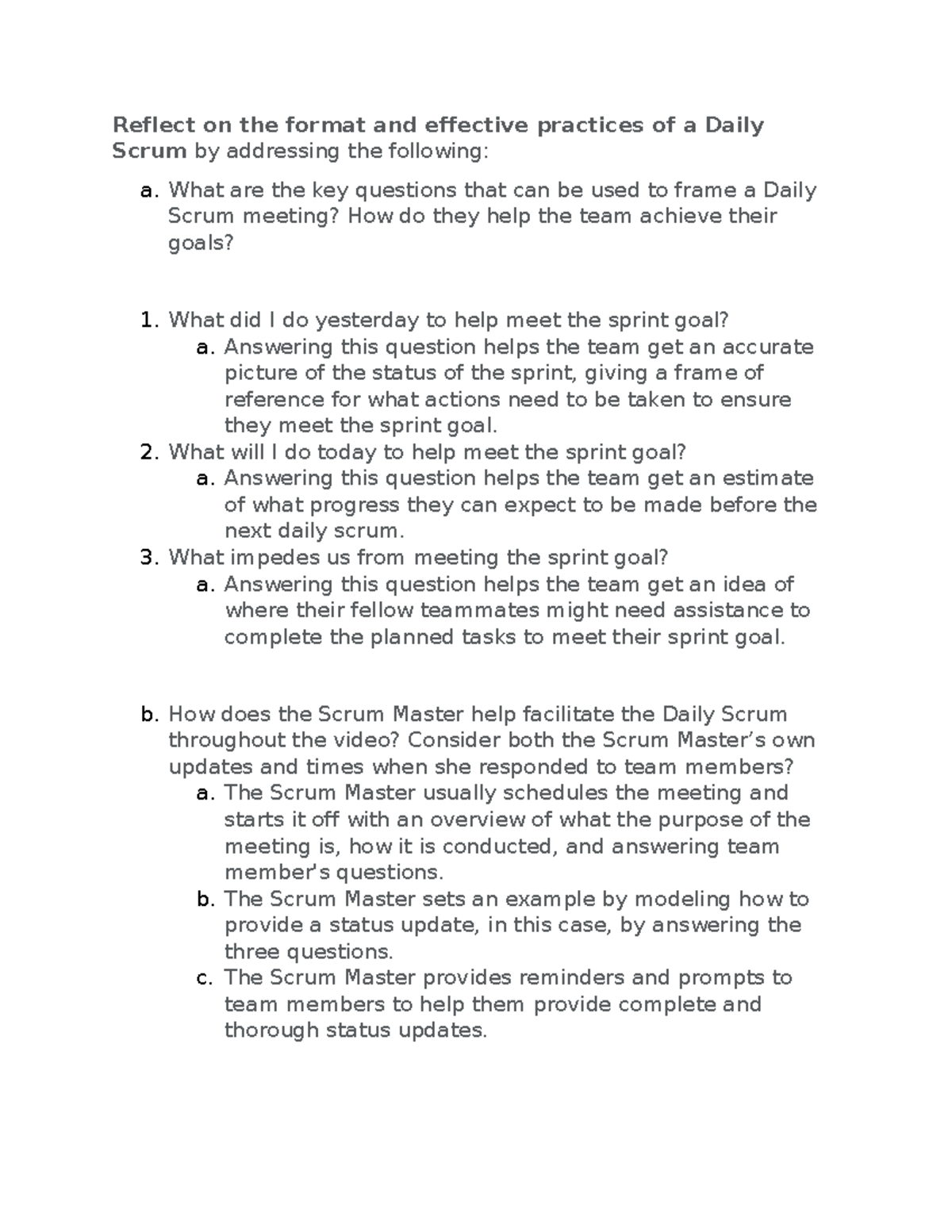 CS250 Reflection on Daily Scrum Events and Best Practices - Studocu