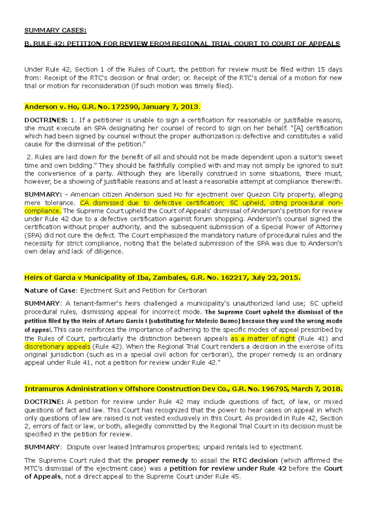 Summary of Case Law Under Rule 42-47: Key Principles and Doctrines ...
