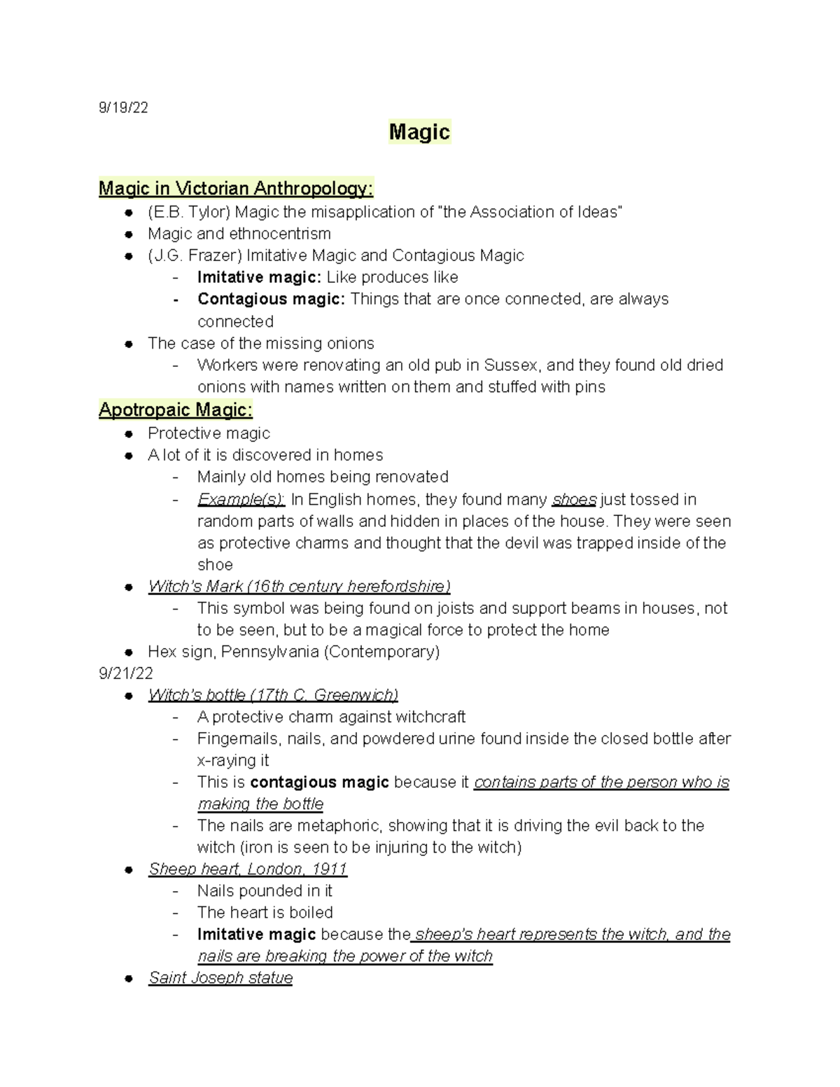 ANTH 207 Week 4 - Dr. Collins - 9/19/ Magic Magic in Victorian ...