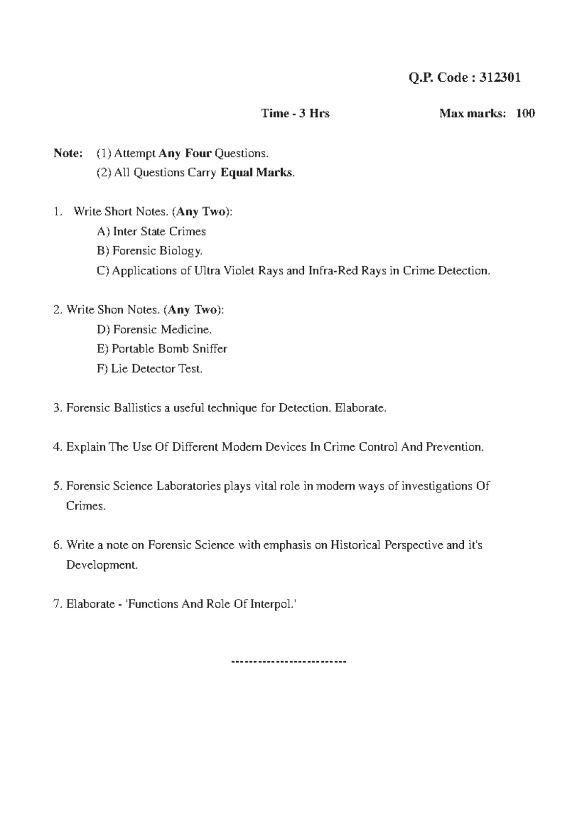 Forensic Science Exam Notes - 2016 - Q.P. Code: 312301 - Studocu